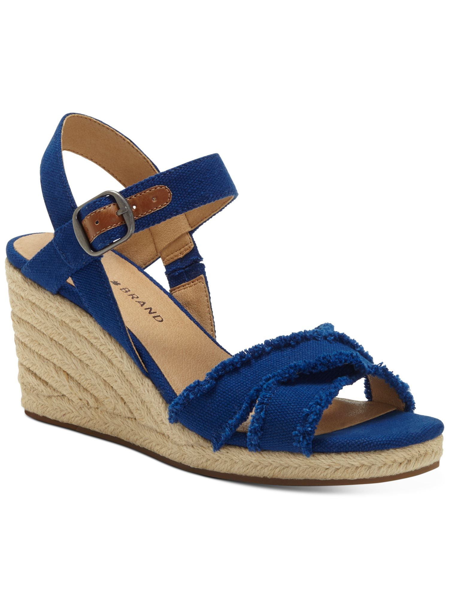 LUCKY BRAND Womens Blue 0.5" Platform Frayed Trim Ankle Strap Slingback ...