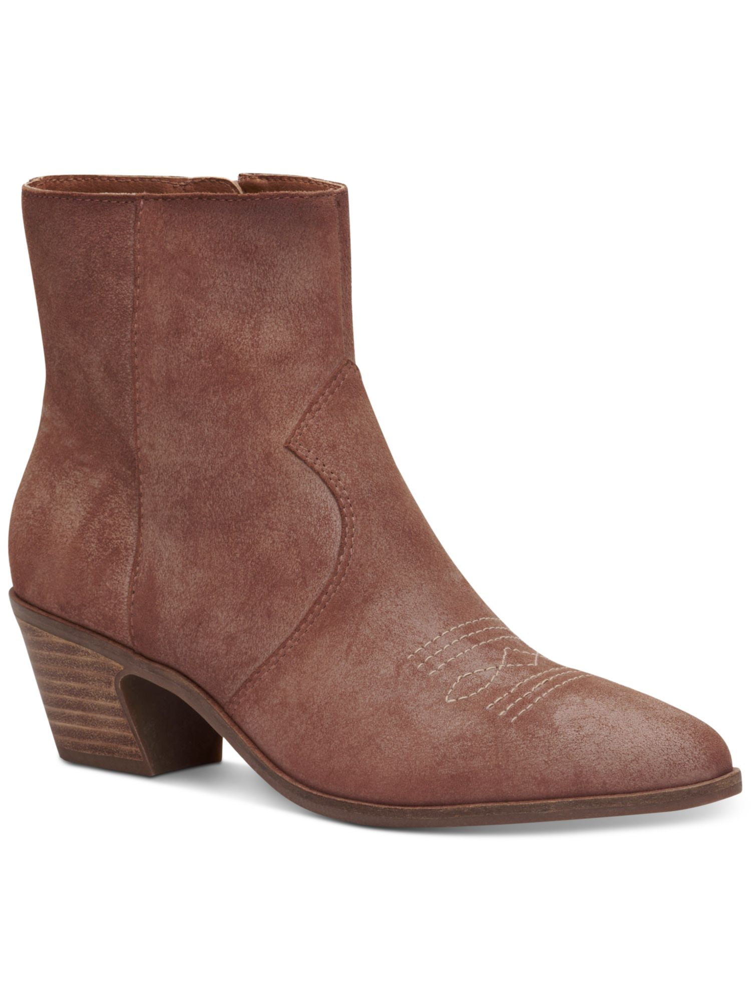 LUCKY BRAND Womens Brown Goddiy Almond Toe Block Heel Zip-Up Leather ...