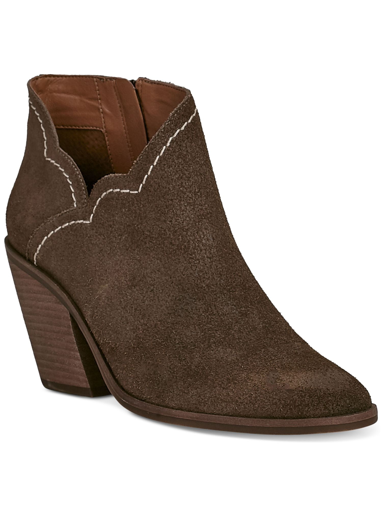 LUCKY BRAND Womens Brown V-Notch Scalloped Lakelyy Almond Toe Stacked ...