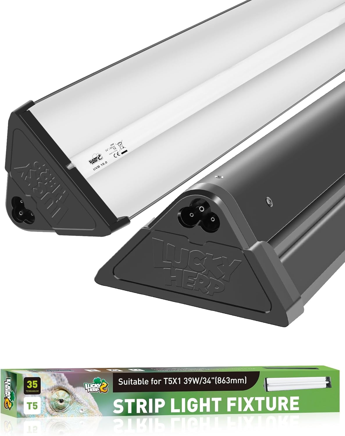 LUCKY HERP T5 Reptile Light Fixture Combo Kit 39W (New Upgrade), UVB Reptile Light Fixture with ...