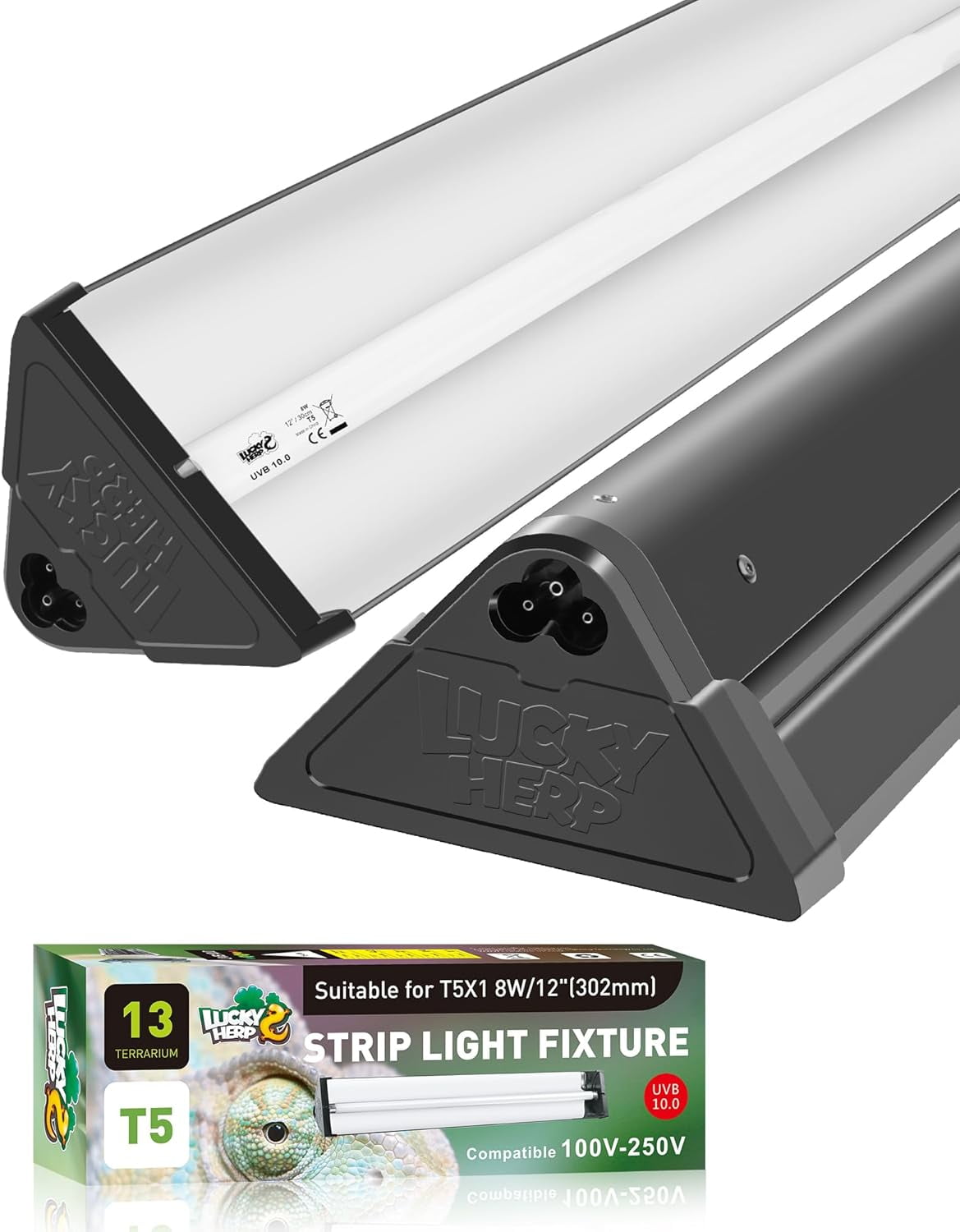 LUCKY HERP T5 Reptile Light Fixture Combo Kit 8W (New Upgrade), Desert UVB 10.0 12" Fluorescent ...