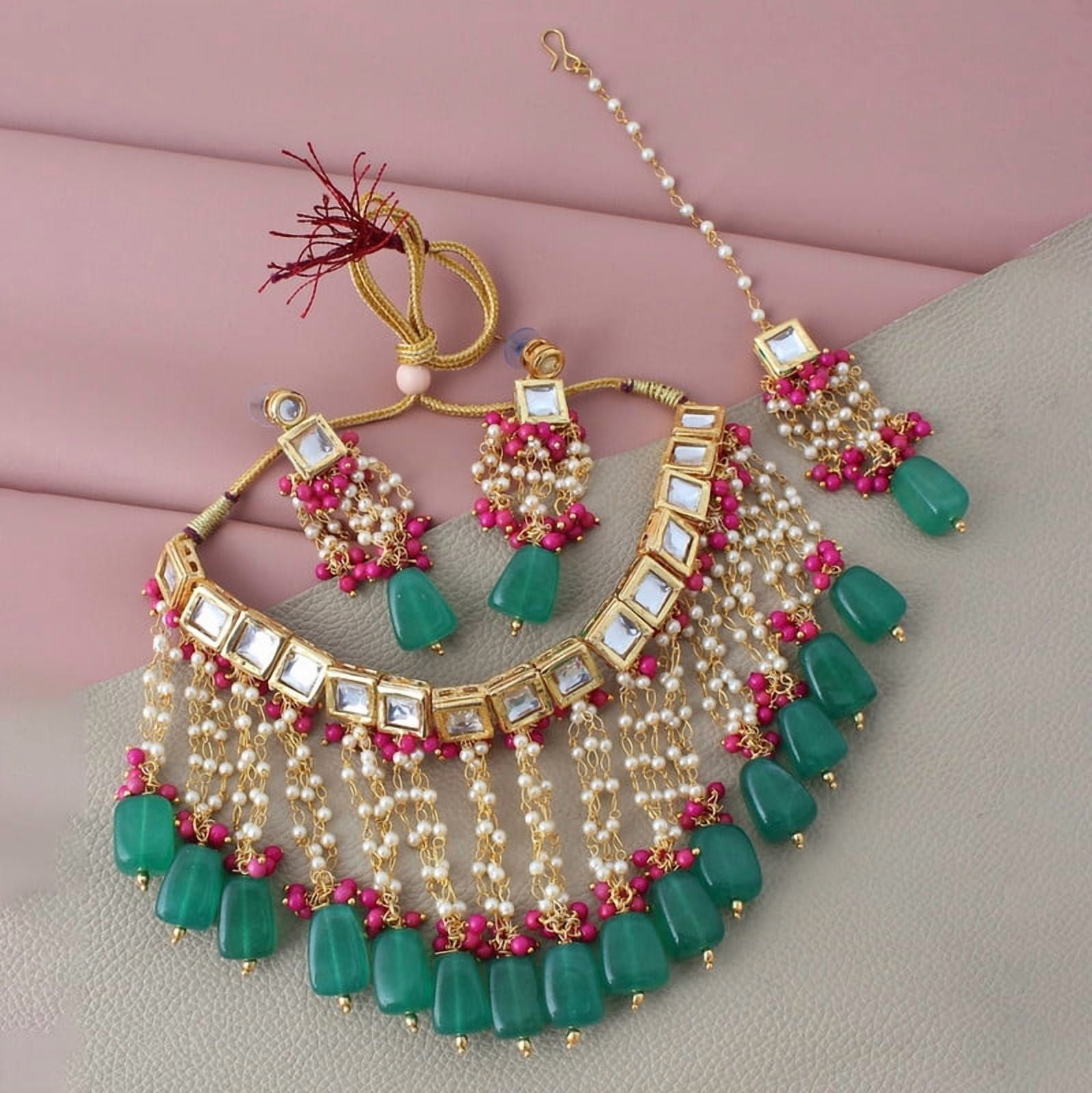 LUCKY JEWELLERY Back Meenakari Stone Bollywood Style Handcrafted Indian ...