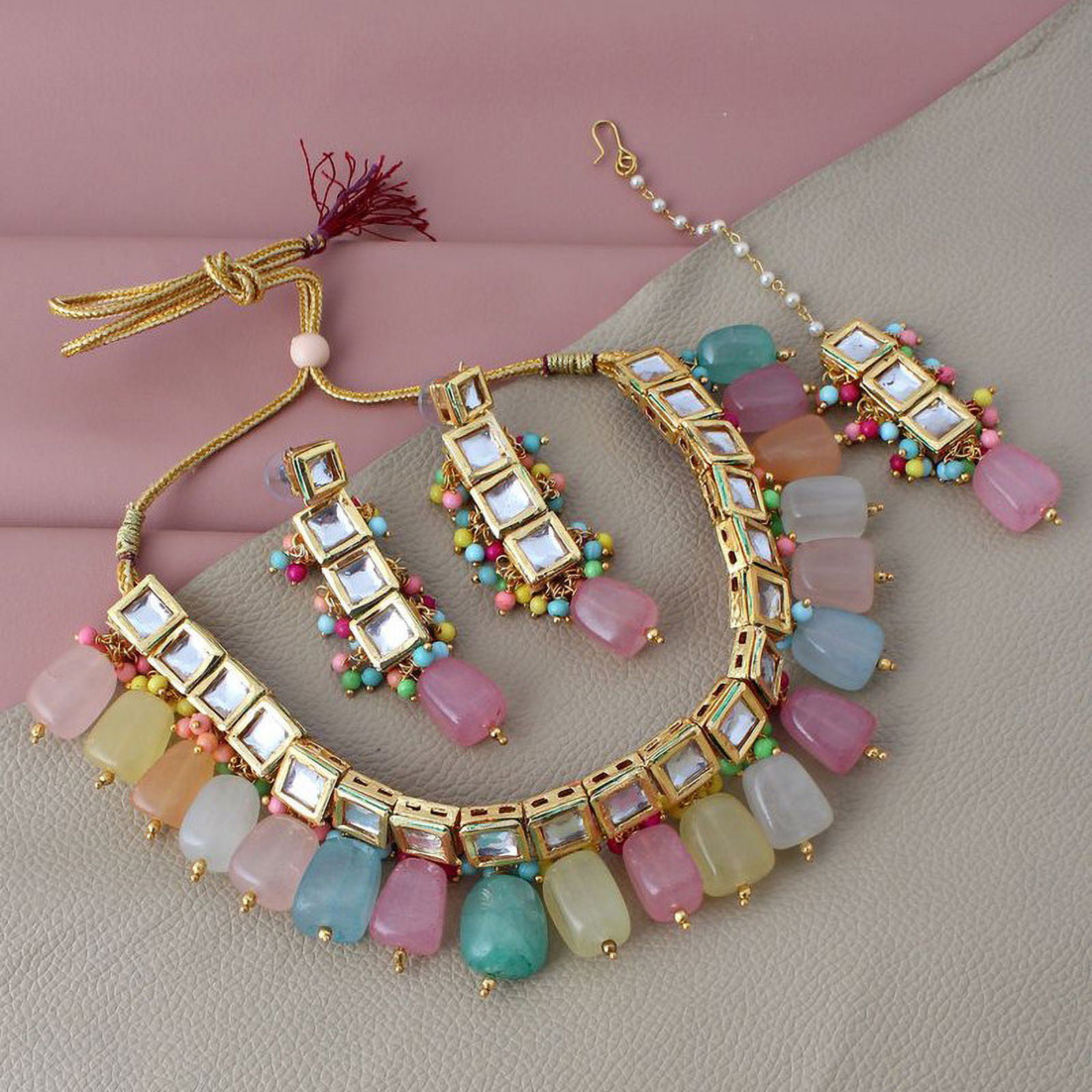 LUCKY JEWELLERY Back Meenakari Stone Bollywood Style Handcrafted Indian ...