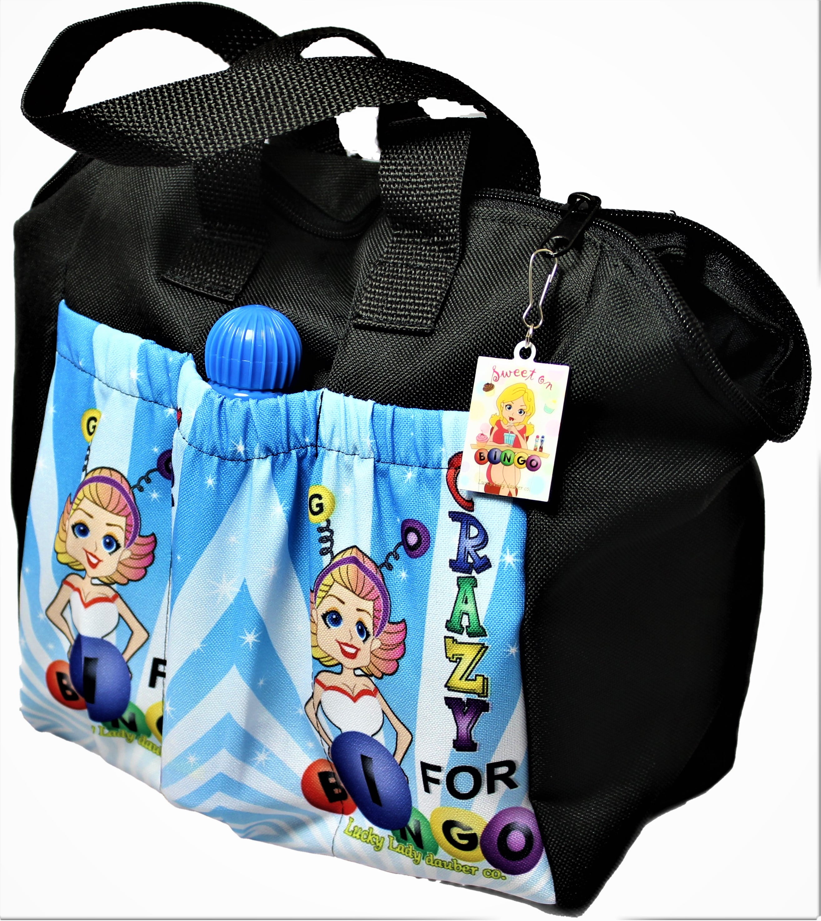 LUCKY LADY DAUBER CO 6 Pocket Blue I Go Crazy for Bingo Zipper Tote Bag ...