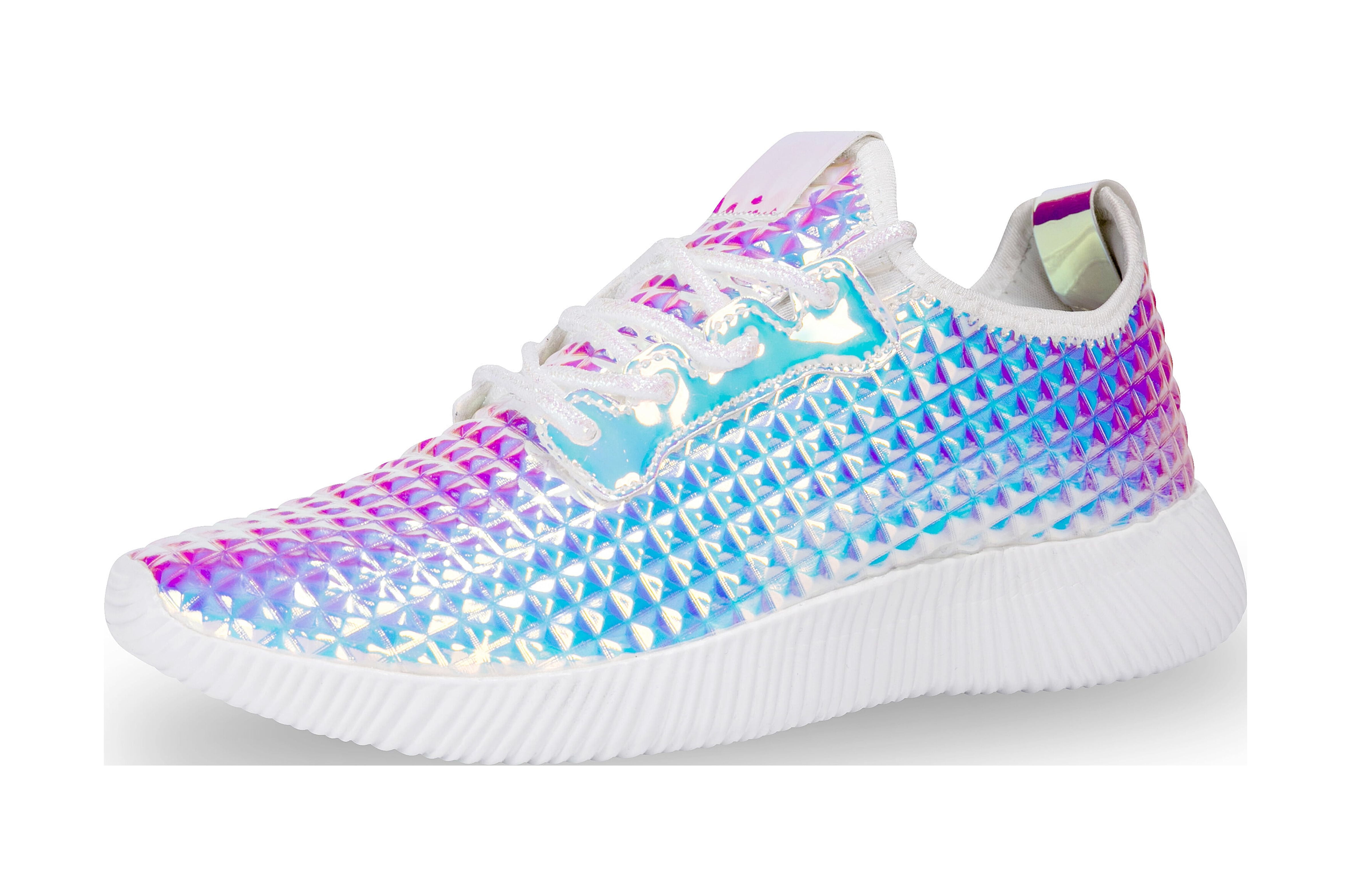 LUCKY STEP Women Lightweight Metallic Hologram Laced Pyramid ...