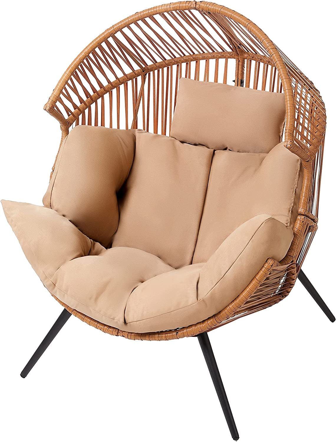 LUCKYBERRY Patio & Indoor Egg Chair, PE Rope, Lounge with Stand, Beige ...