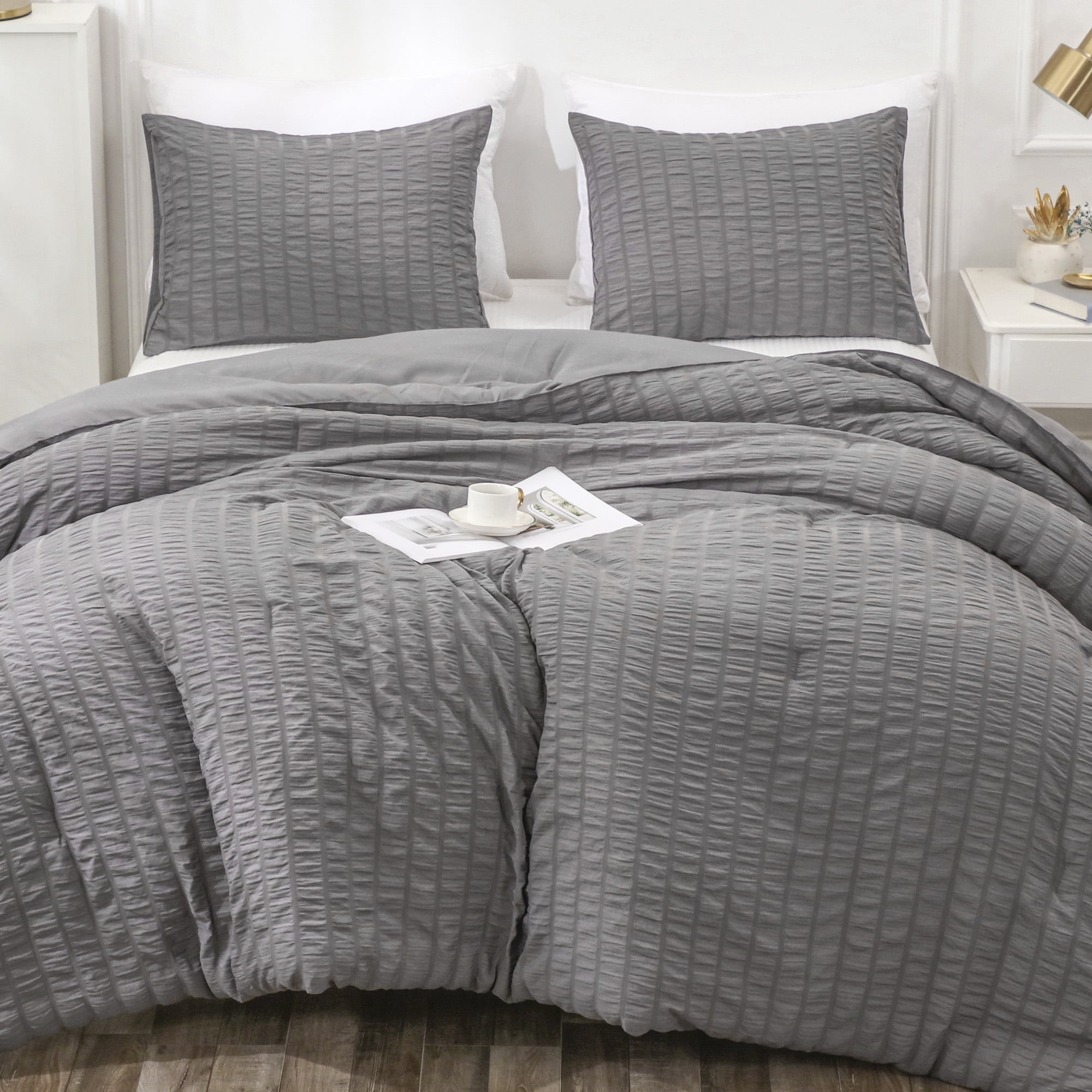 Luckybull 3 Piece Dark Gray Comforter Bedding Set, Queen - Walmart.com