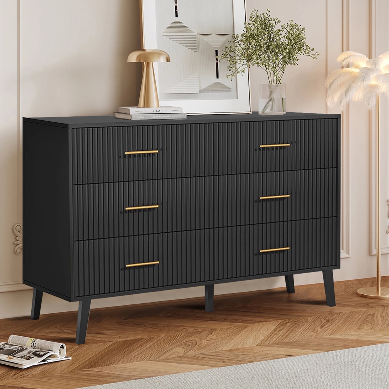LUCKYELF 6 Drawer Dresser, Modern Dresser Wood Storage Cabinet, Chest ...