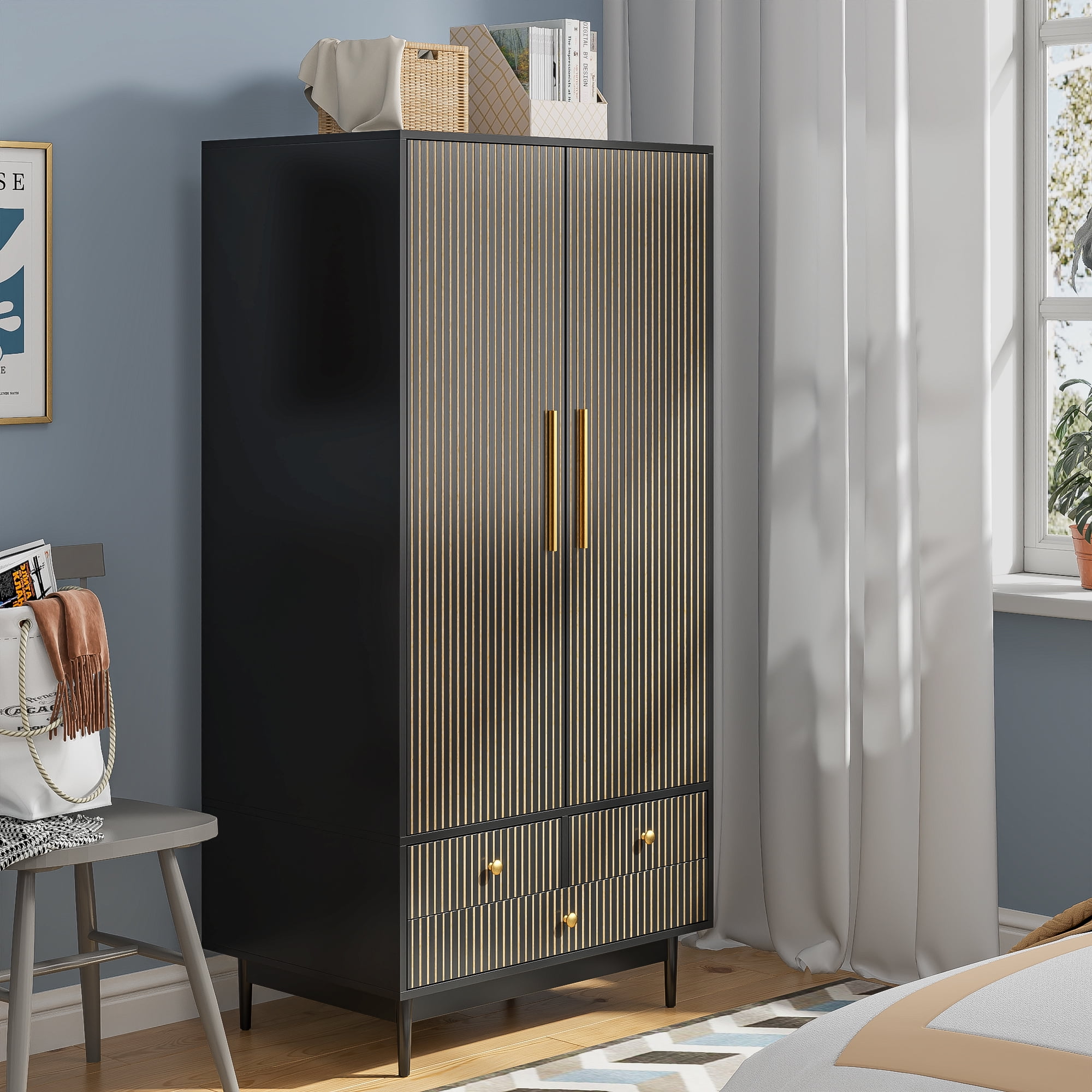 LUCKYELF Armoire Wardrobe Closet, Wardrobe Storage Cabinet with Drawer ...