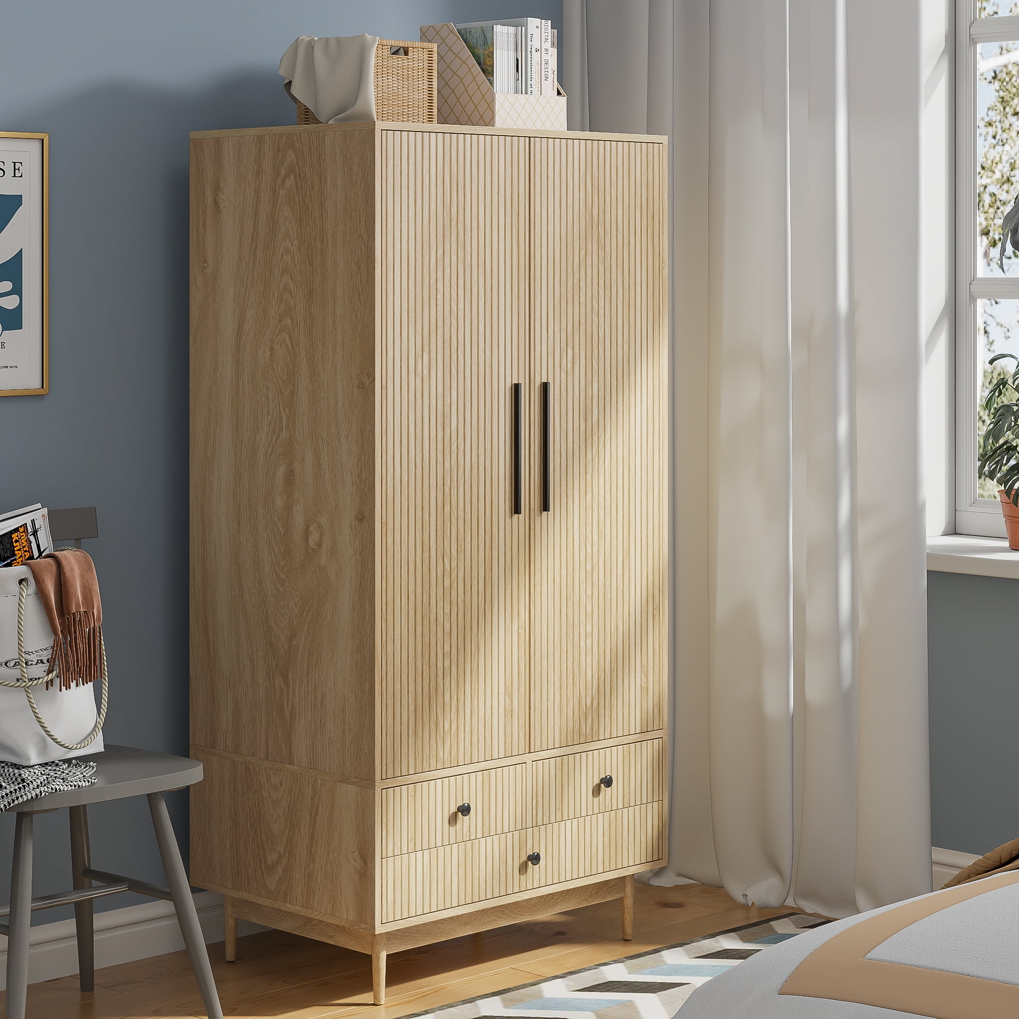 LUCKYELF Armoire Wardrobe Closet, Wardrobe Storage Cabinet with Drawer ...
