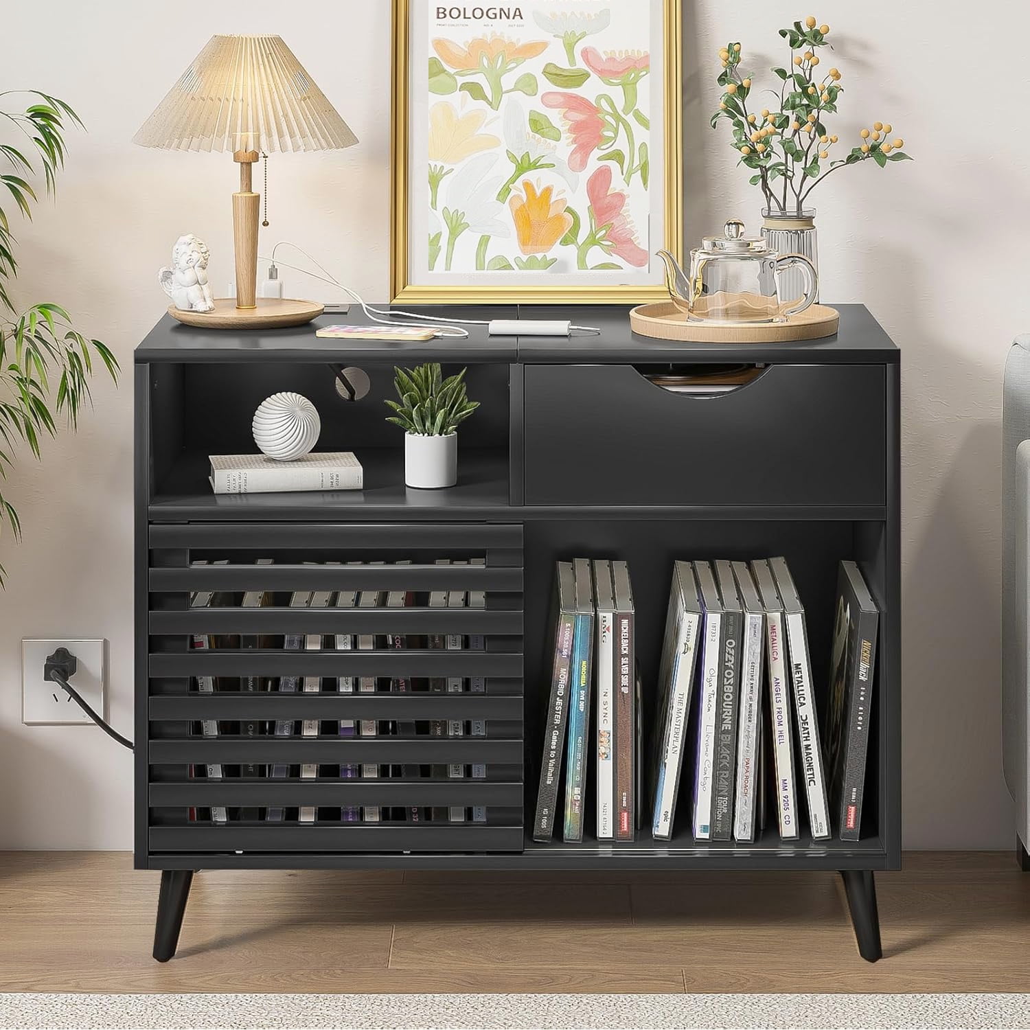 LUCKYELF Mid-Century Modern Record Player Stand, Turntable Stand with ...