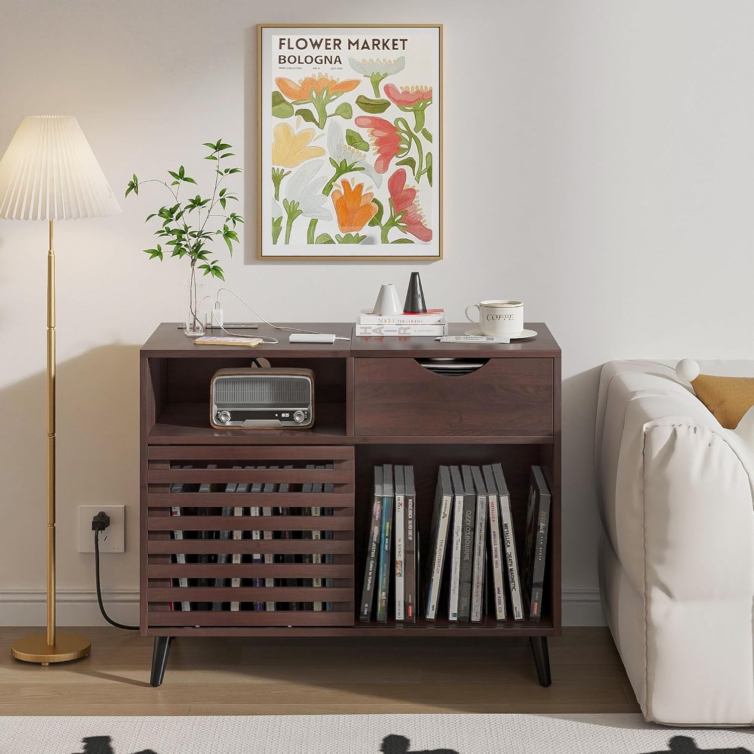 LUCKYELF Mid-Century Modern Record Player Stand, Turntable Stand with ...