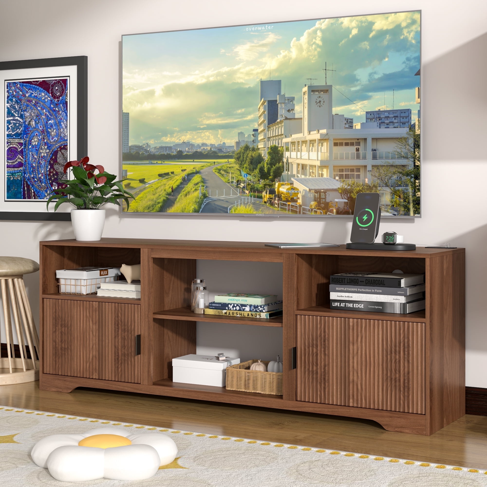 LUCKYELF Modern TV Stand for TVs up to 80", Entertainment Center with ...