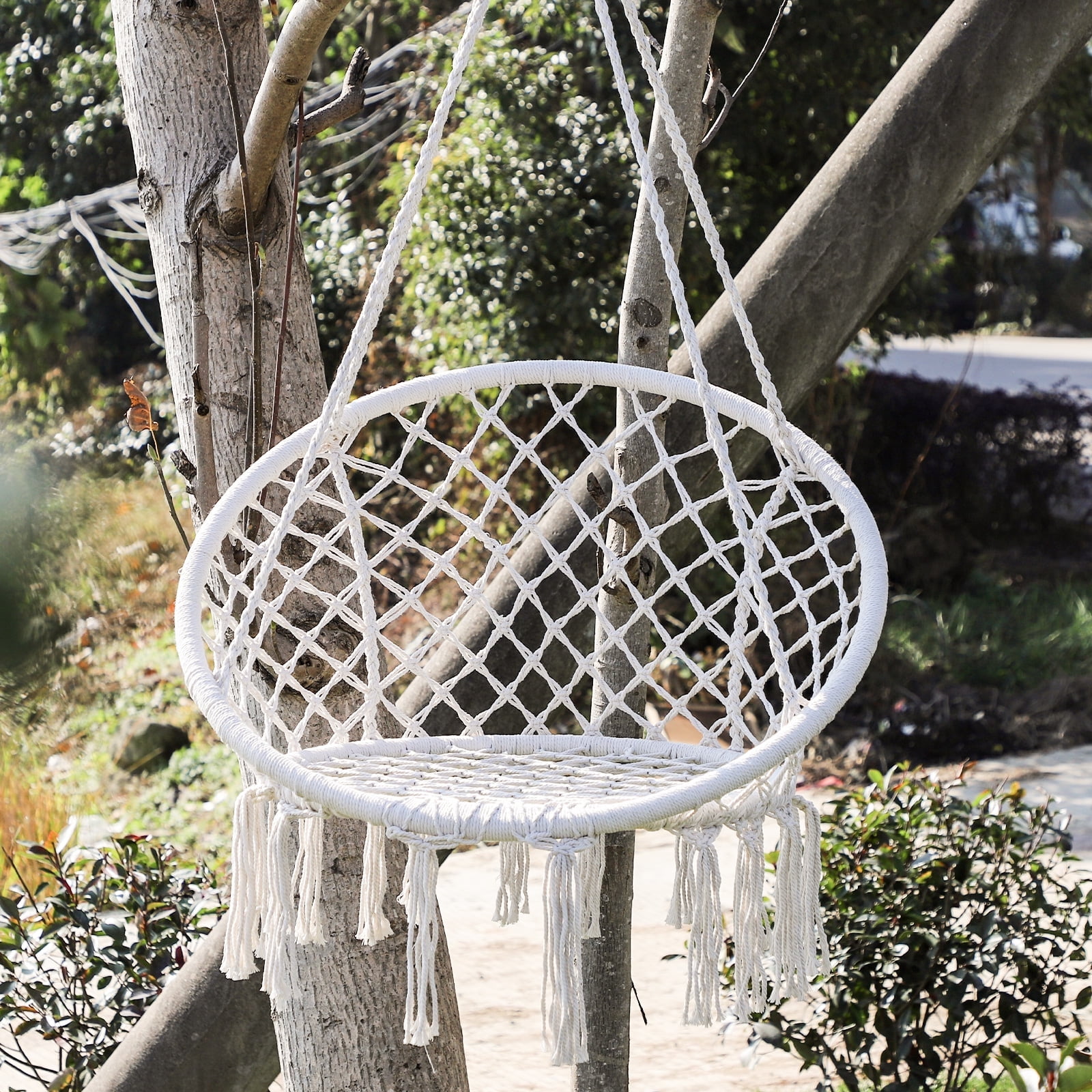 LUCKYERMORE Single Round Hammock Chair, Hanging Swing Macrame Handwoven ...
