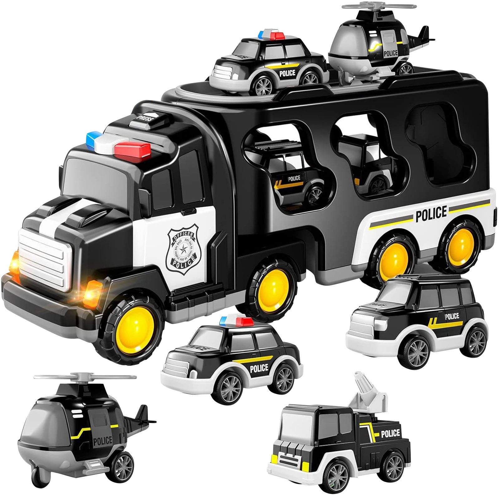 LUCKYLTT1 Fire Truck Toy Set for Kids Includes Large Transporter, Mini ...