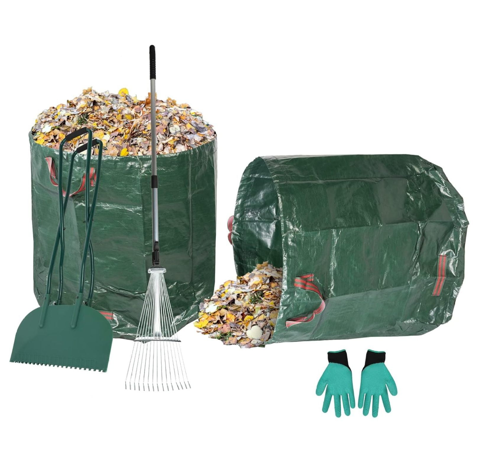 LUCKYMORE Metal Leaf Rake Set, Comes with Large Leaf , 2 Garden Bags, 1 ...