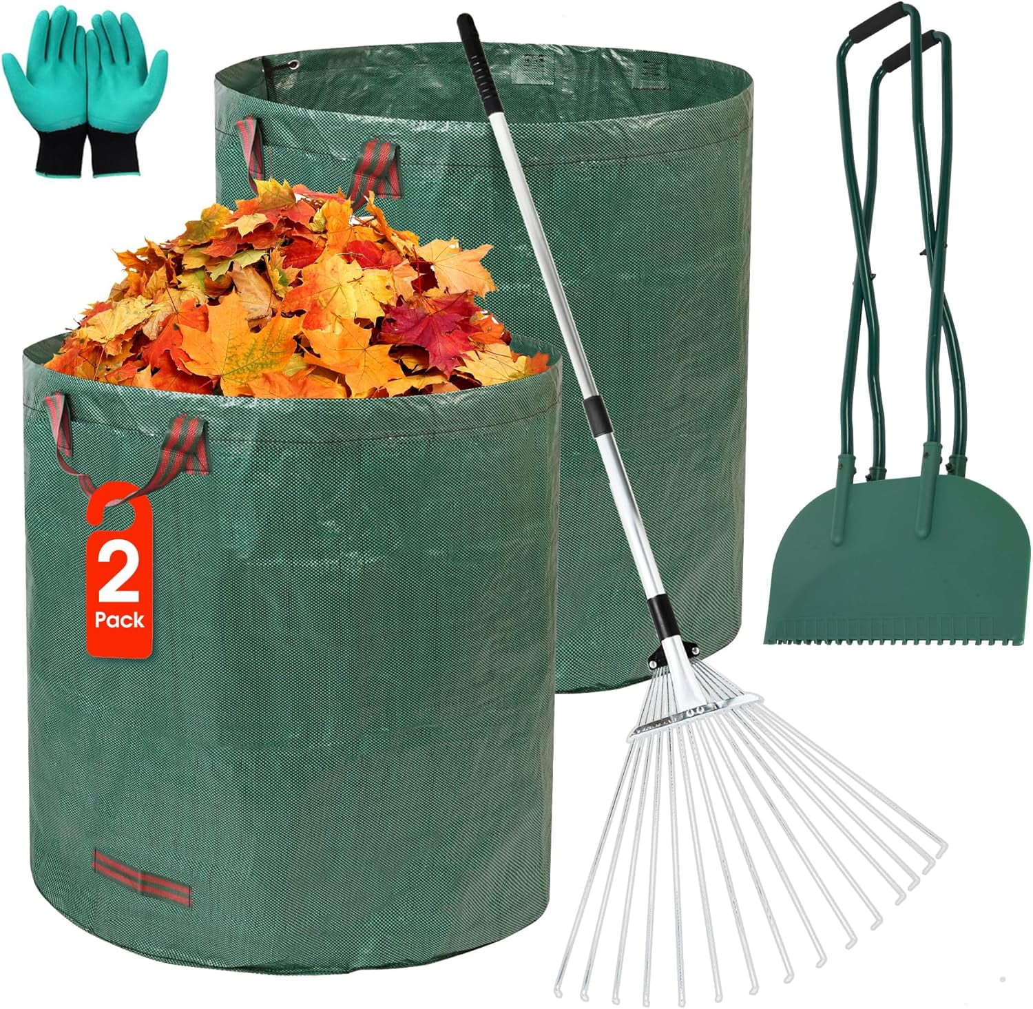 LUCKYMORE Metal Leaf Rake Set, Comes with Large Leaf Scoop, 2 Garden ...
