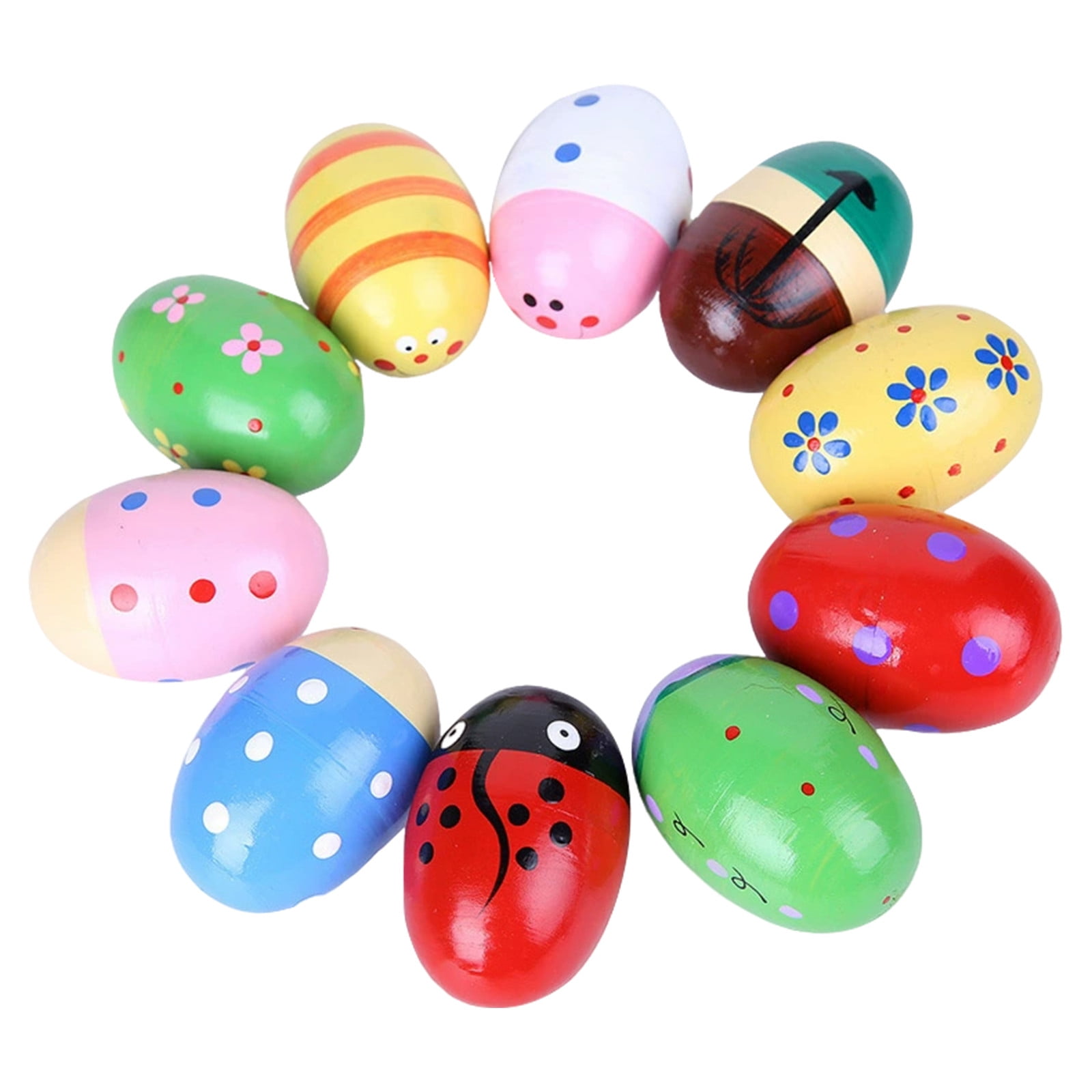 LUCKYTMY Colorful Wooden Egg Shakers for Kids, Set of 10 Musical ...