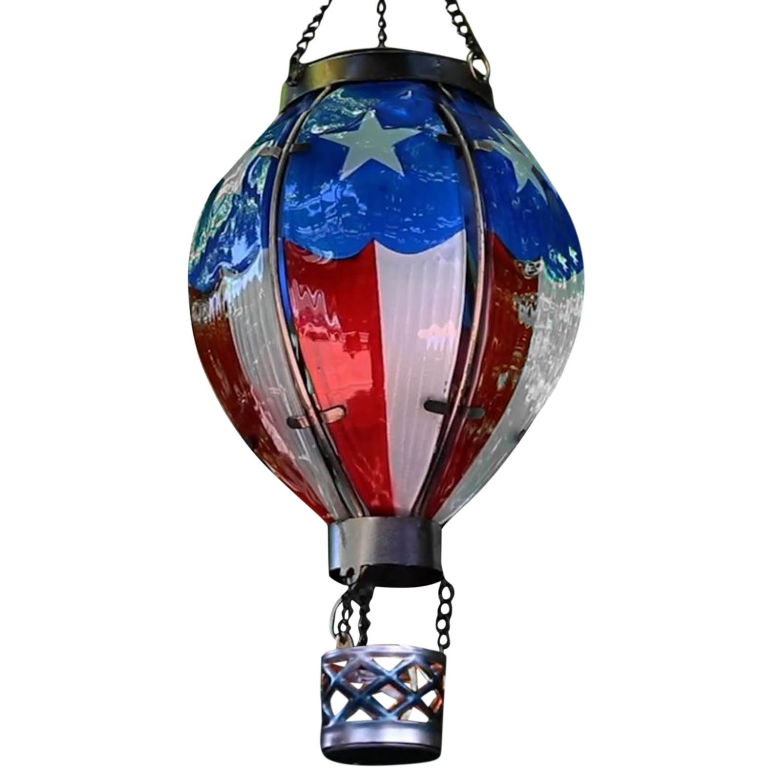 LUCKYTMY Patriotic Hot Air Balloon Wind Spinner with Solar Light Red ...