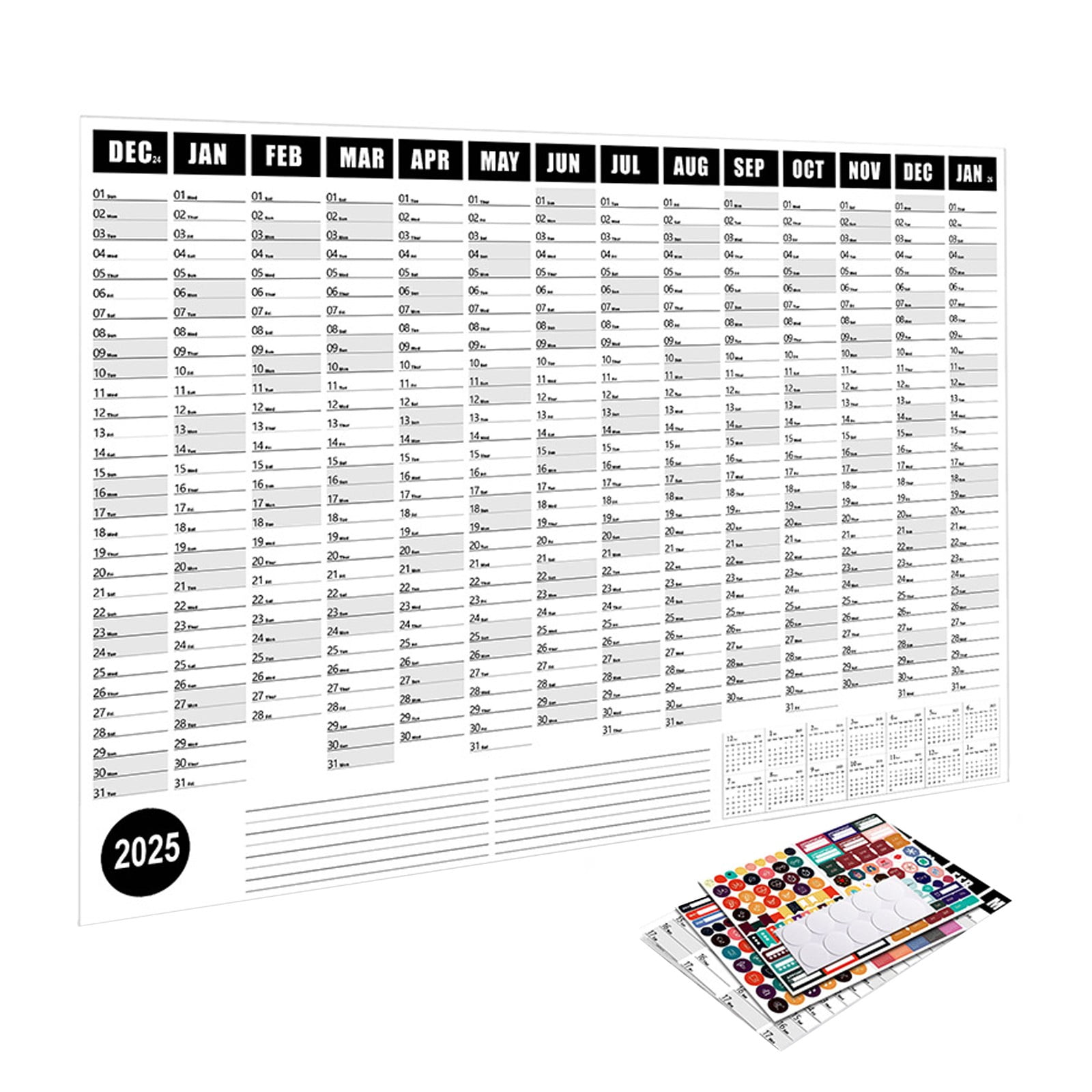 LUCKYXTT 2025 Yearly Calendar, Full Year Calendar Single Page, Annual ...