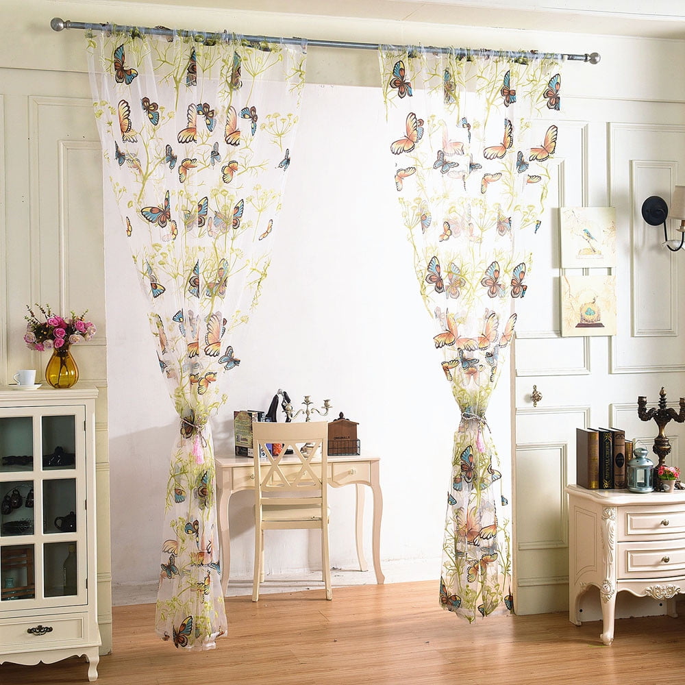 LUCKYXTT Butterfly Sheer Curtain Tulle Window Voile Drape Valance 1 ...