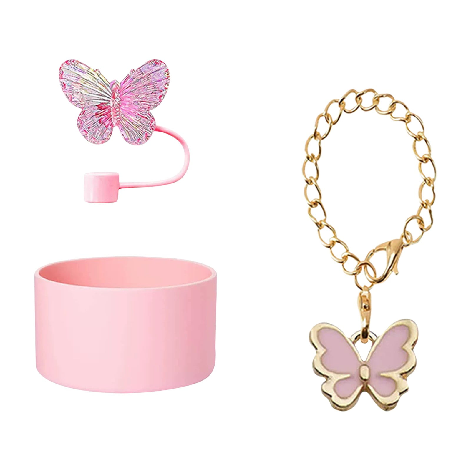 LUCKYXTT Elegant Pink Butterfly Jewelry Set Adjustable Bracelet and ...