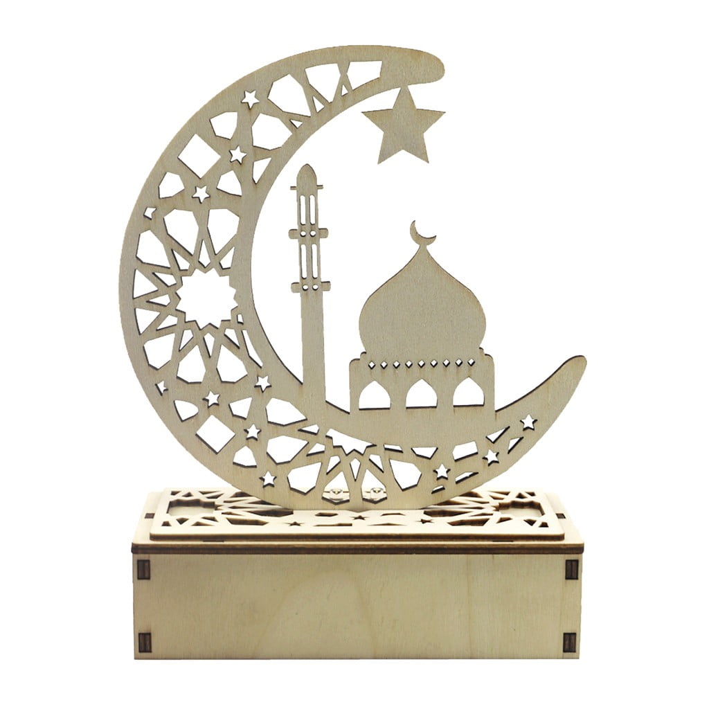 LUCKYXTT Elegant Wooden Islamic Crescent Moon and Mosque Table Decor ...