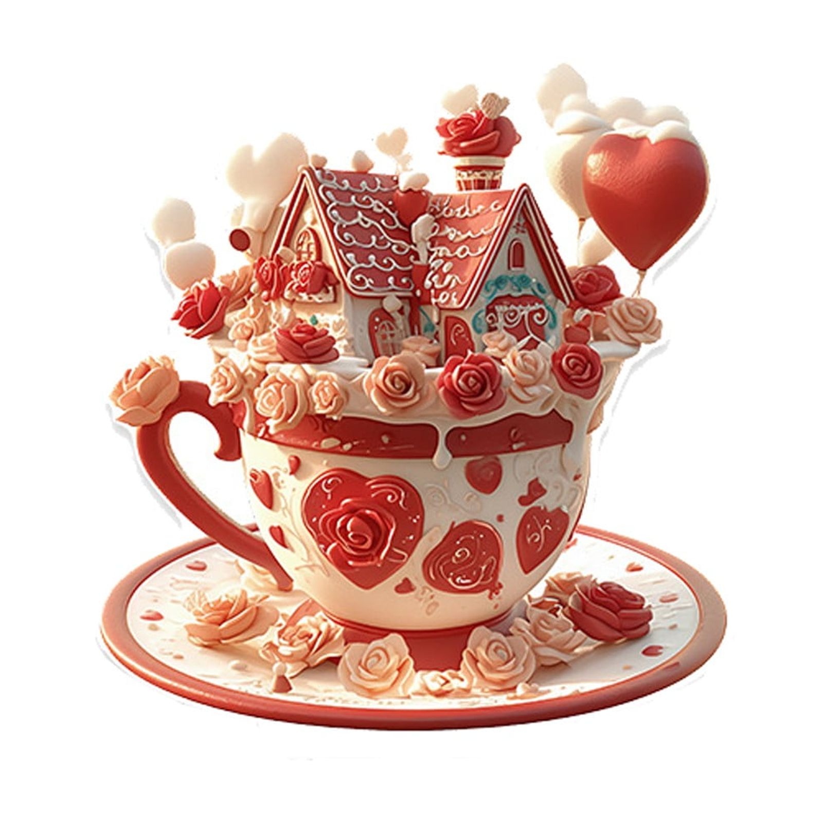 LUCKYXTT Exquisite Ceramic Teacup House Ornament with Roses and Heart ...