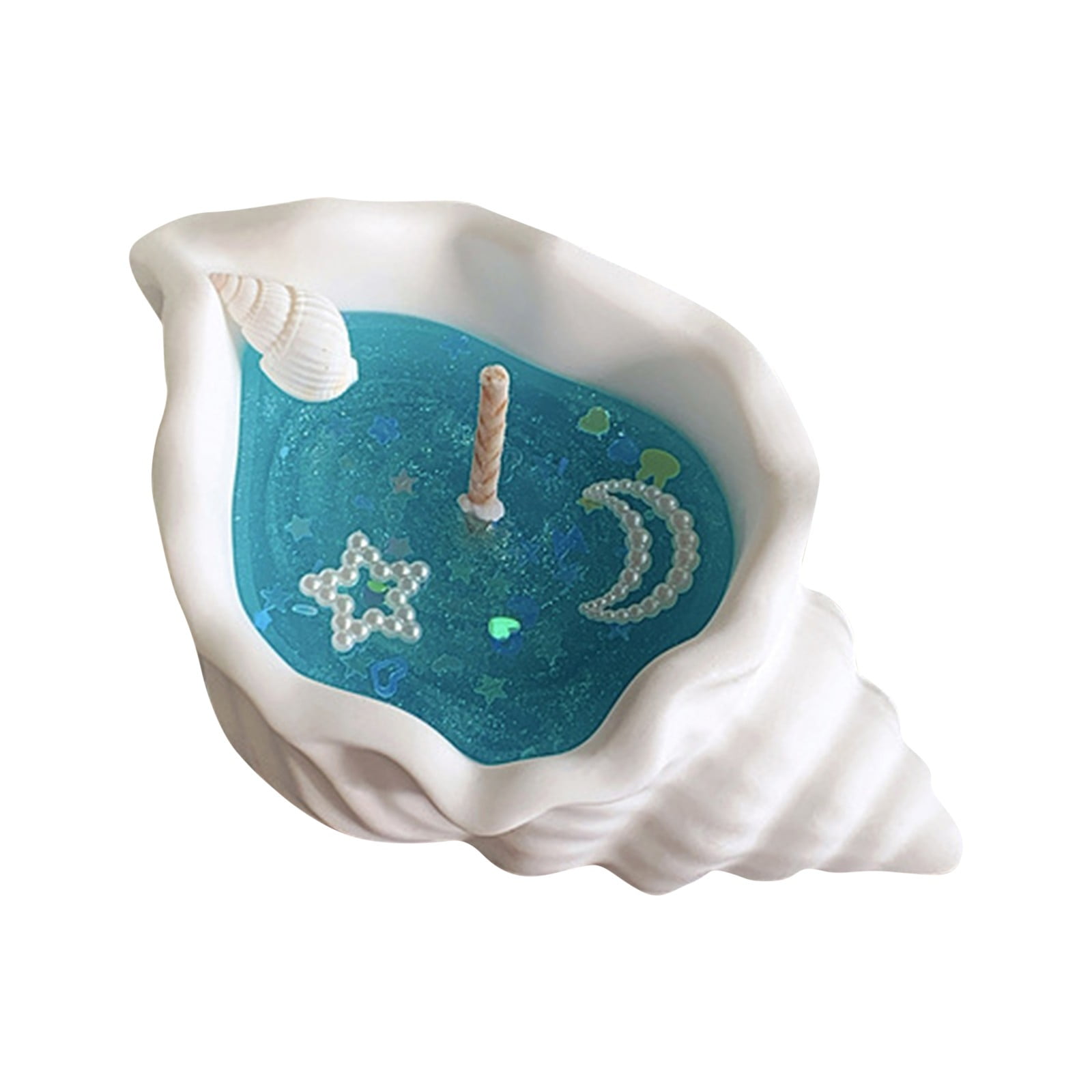 LUCKYXTT Handmade Seashell Candle with Blue Wax, Star and Moon Decor ...