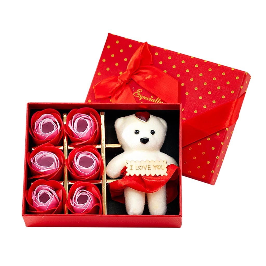 LUCKYXTT Romantic Gift Set with Soap Roses and Cute Teddy Bear Perfect ...