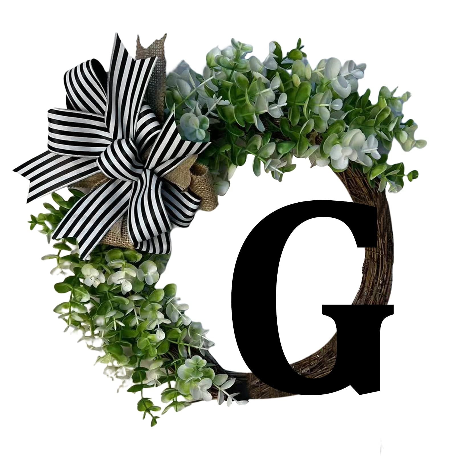 LUCKYXTT Rustic Monogram Wreath with Black and White Bow, Artificial ...
