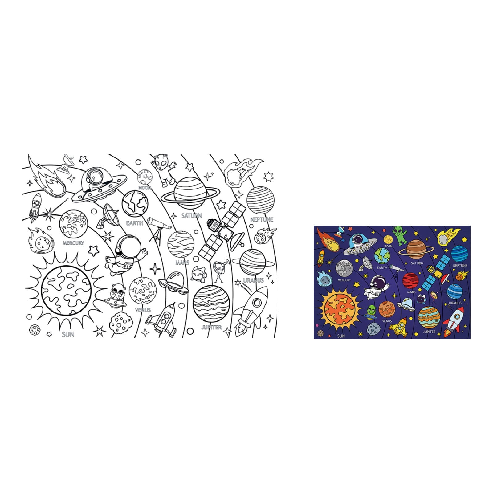 LUCKYXTT Space Adventure Kids Coloring and Activity Mat Reusable ...