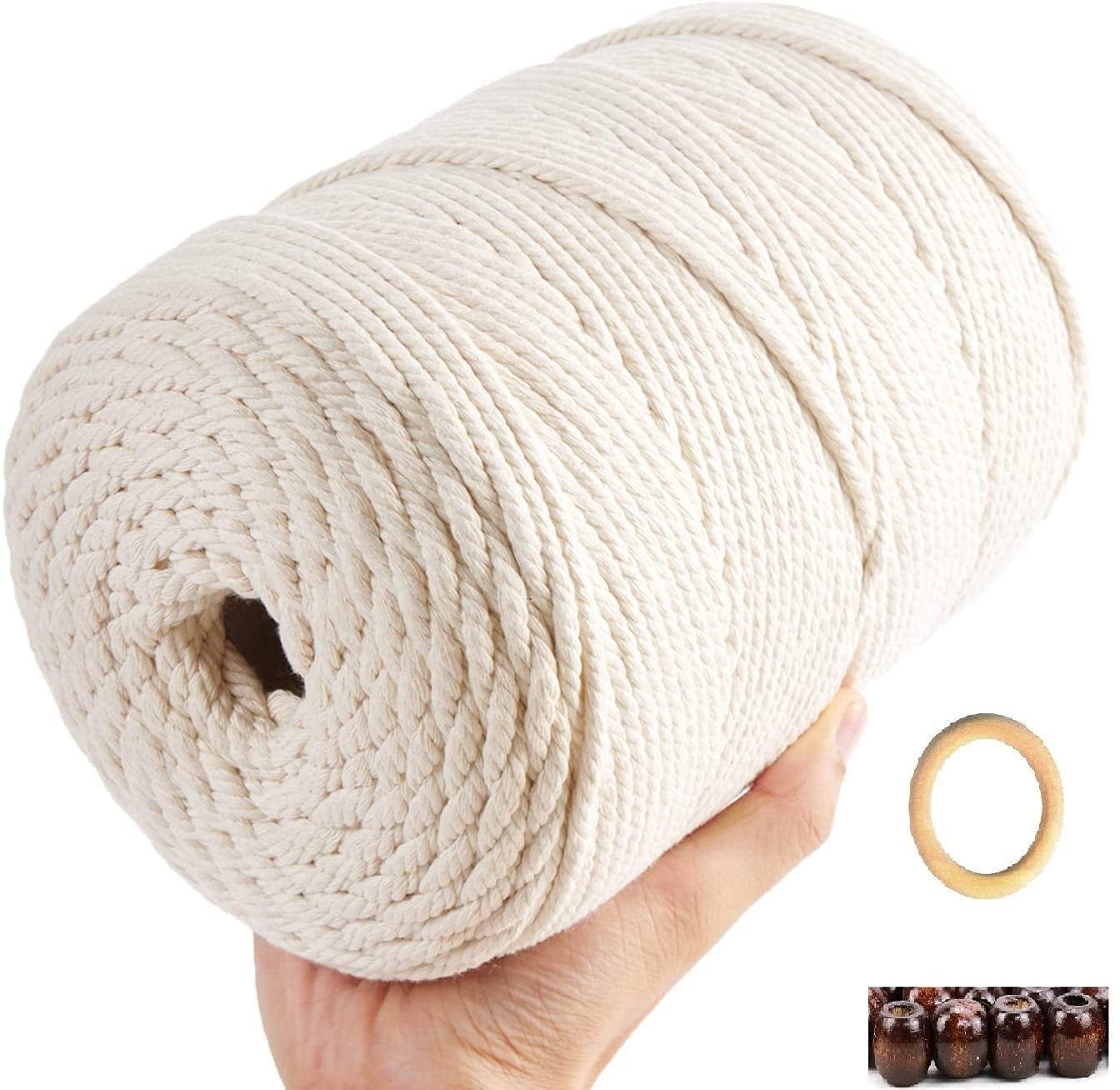 LUCRE 200 Meters 3MM 3 PlyTwisted Cotton Thread with 4 Wooden Beads and ...