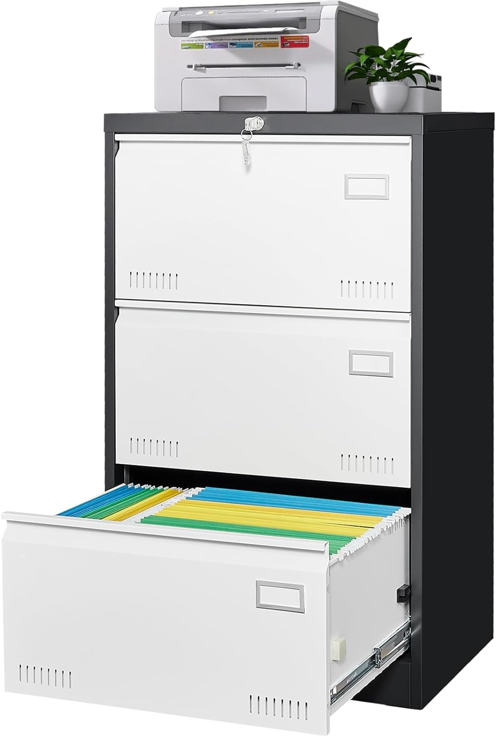 LUCYPAL 3 Drawer Lateral File Cabinet,Metal Lateral Filing Cabinet with ...