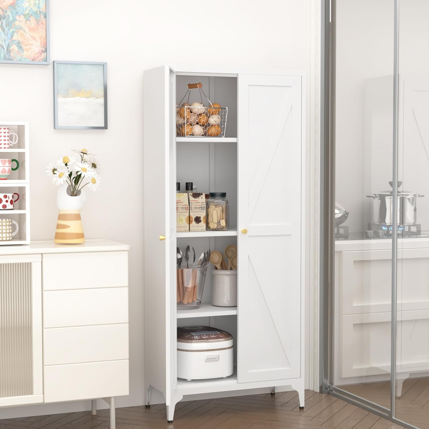 LUCYPAL 65" Tall Kitchen Pantry Storage Cabinet,Metal Storage Cabinet ...