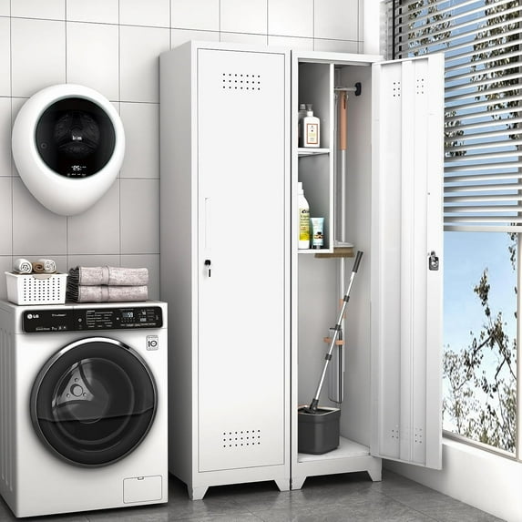 LUCYPAL Broom Closet Storage Cabinet,65" H Metal Cleaning Tool Cabinets ...