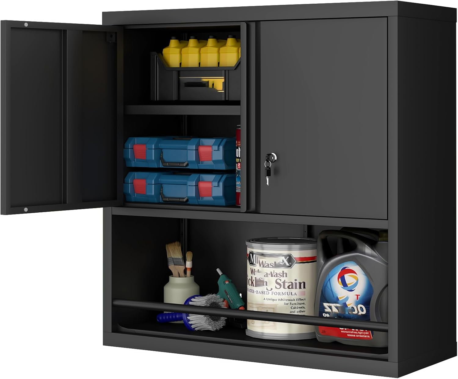 LUCYPAL Garage Storage Cabinet with Locking Doors and Shelves,Black ...