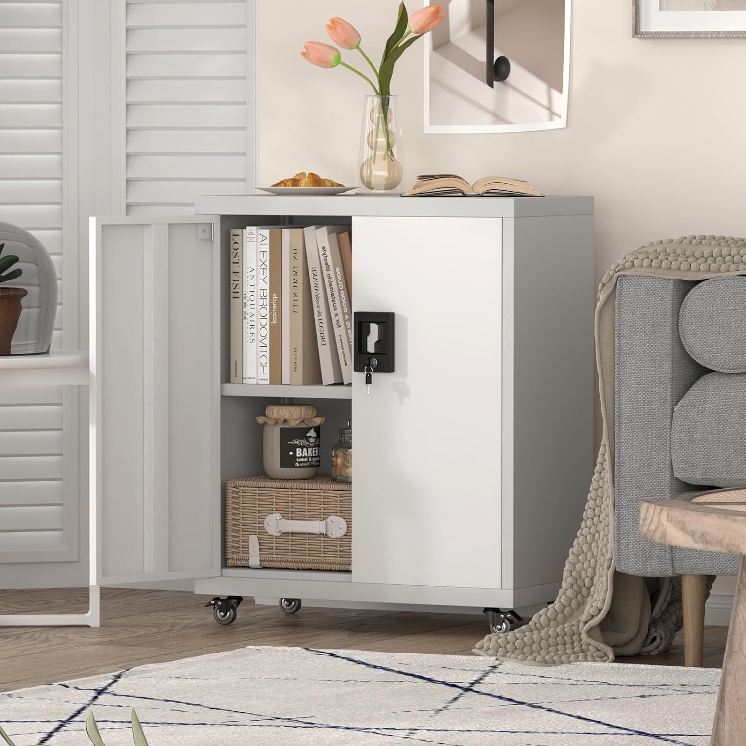 LUCYPAL Garage Storage Cabinet with Wheels, Metal Rolling Tool Cabinet ...