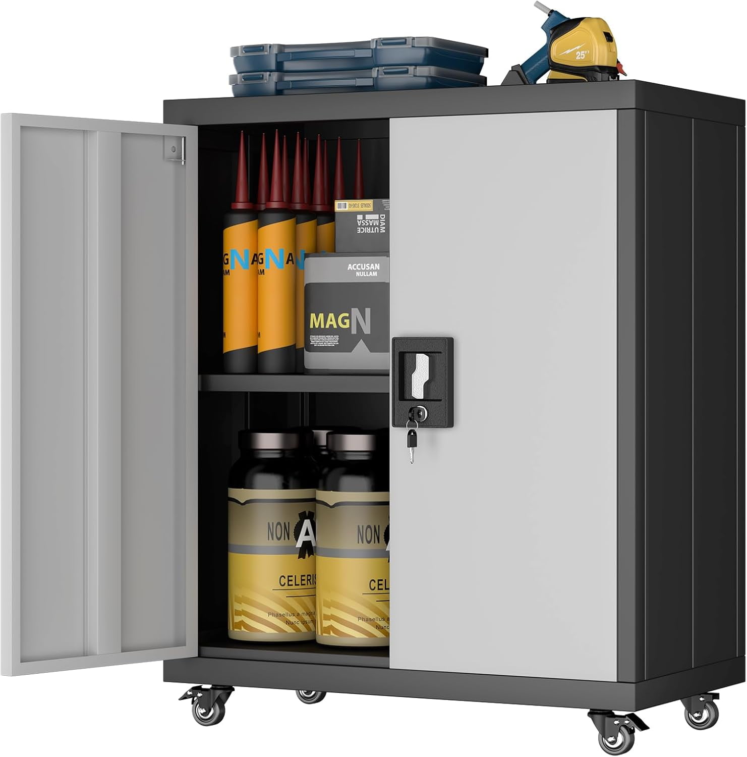 LUCYPAL Metal Storage Cabinet with 2 Doors,Steel Storage Cabinet with ...