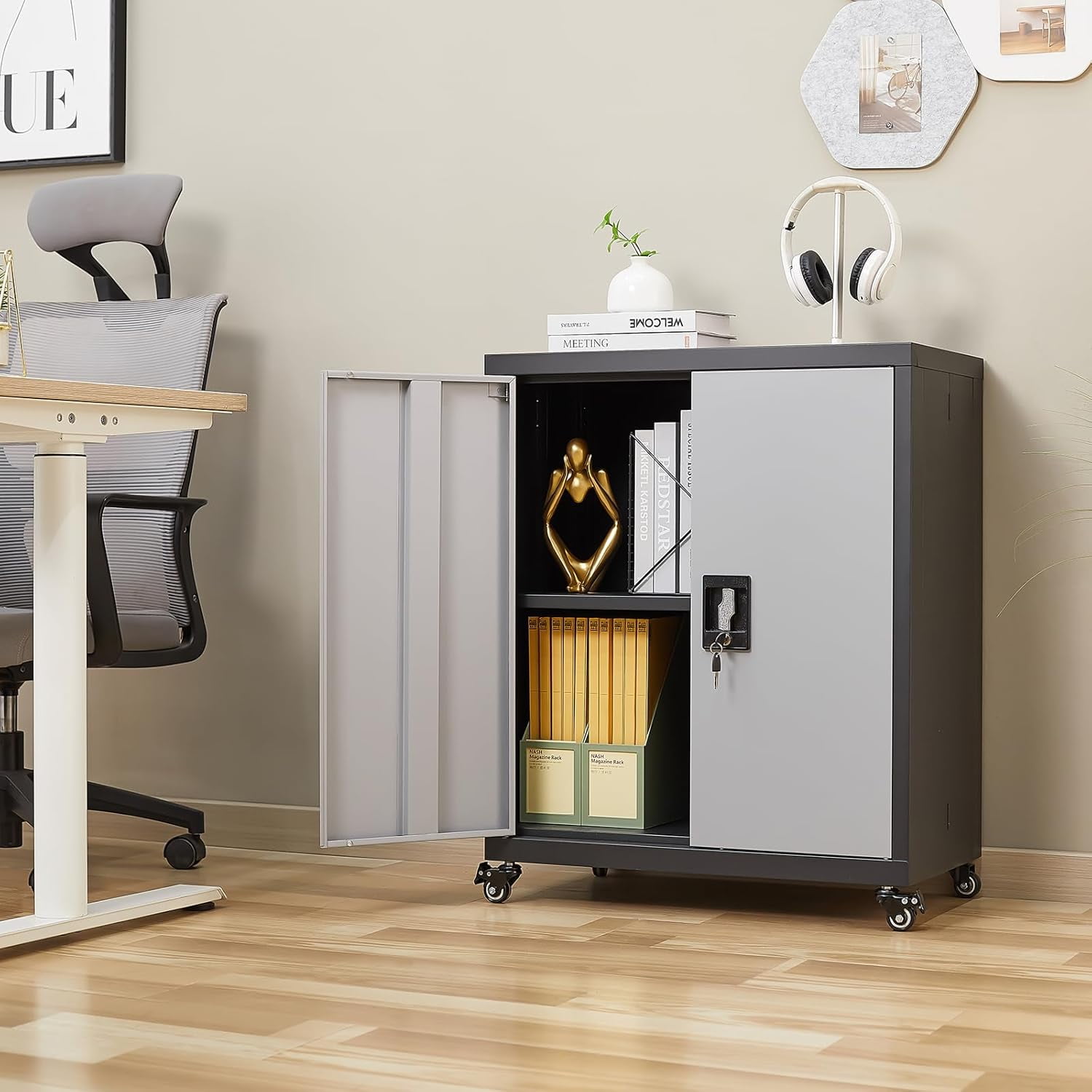 LUCYPAL Metal Storage Cabinet with Wheels,Metal Garage Storage Cabinets ...