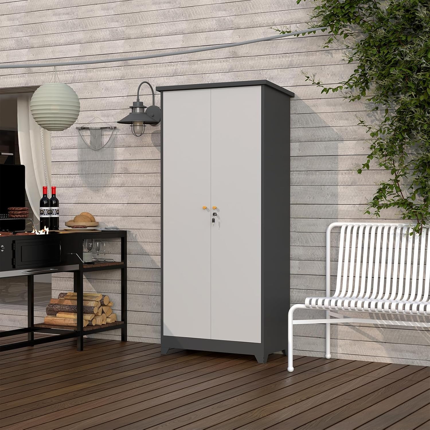 LUCYPAL Outdoor Storage Cabinet, Metal Storage Cabinet with Waterproof ...