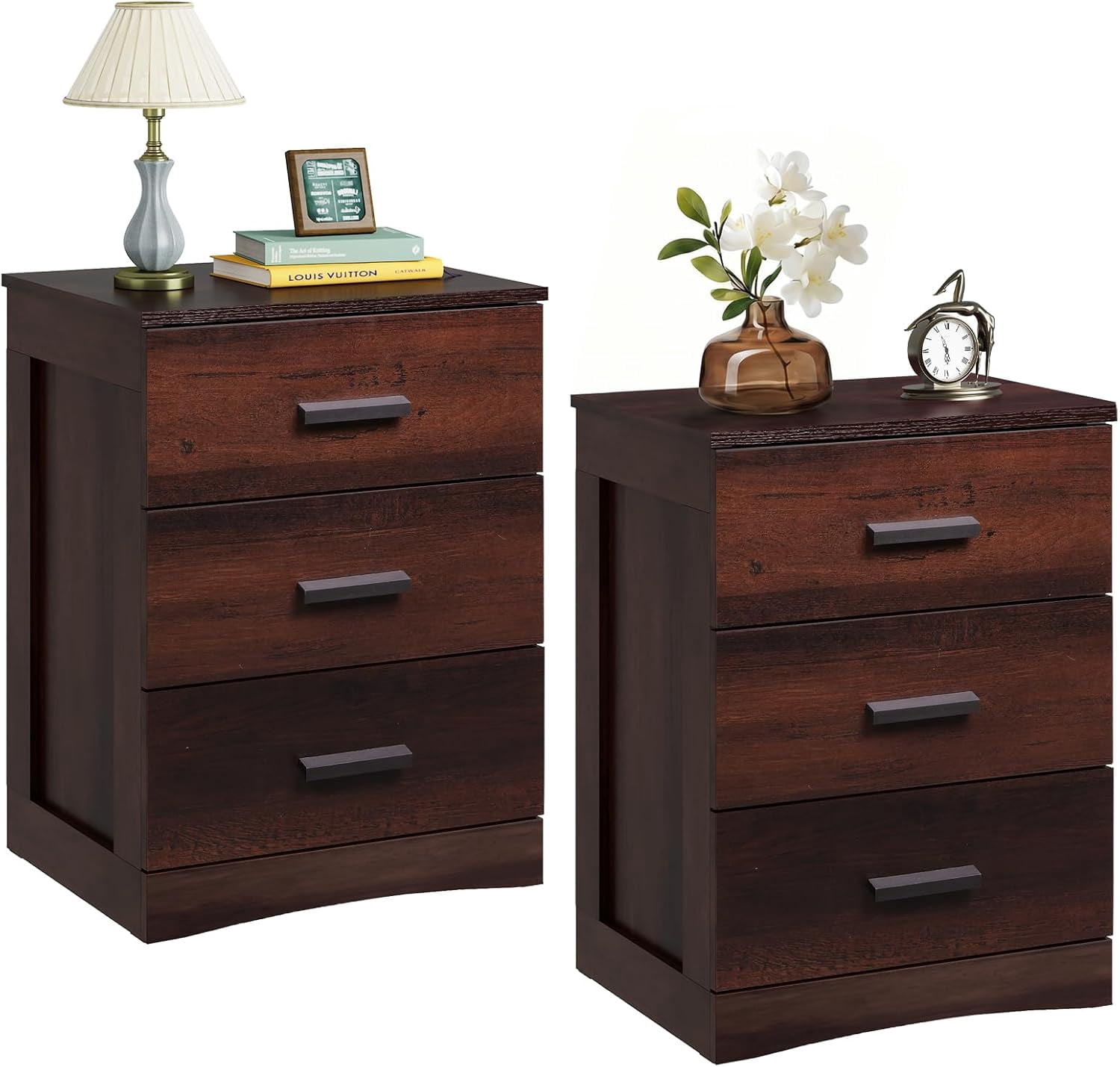 LUDYSHARE Night Stand Set of 2, Wood Nightstand Sets with 3 Drawers ...
