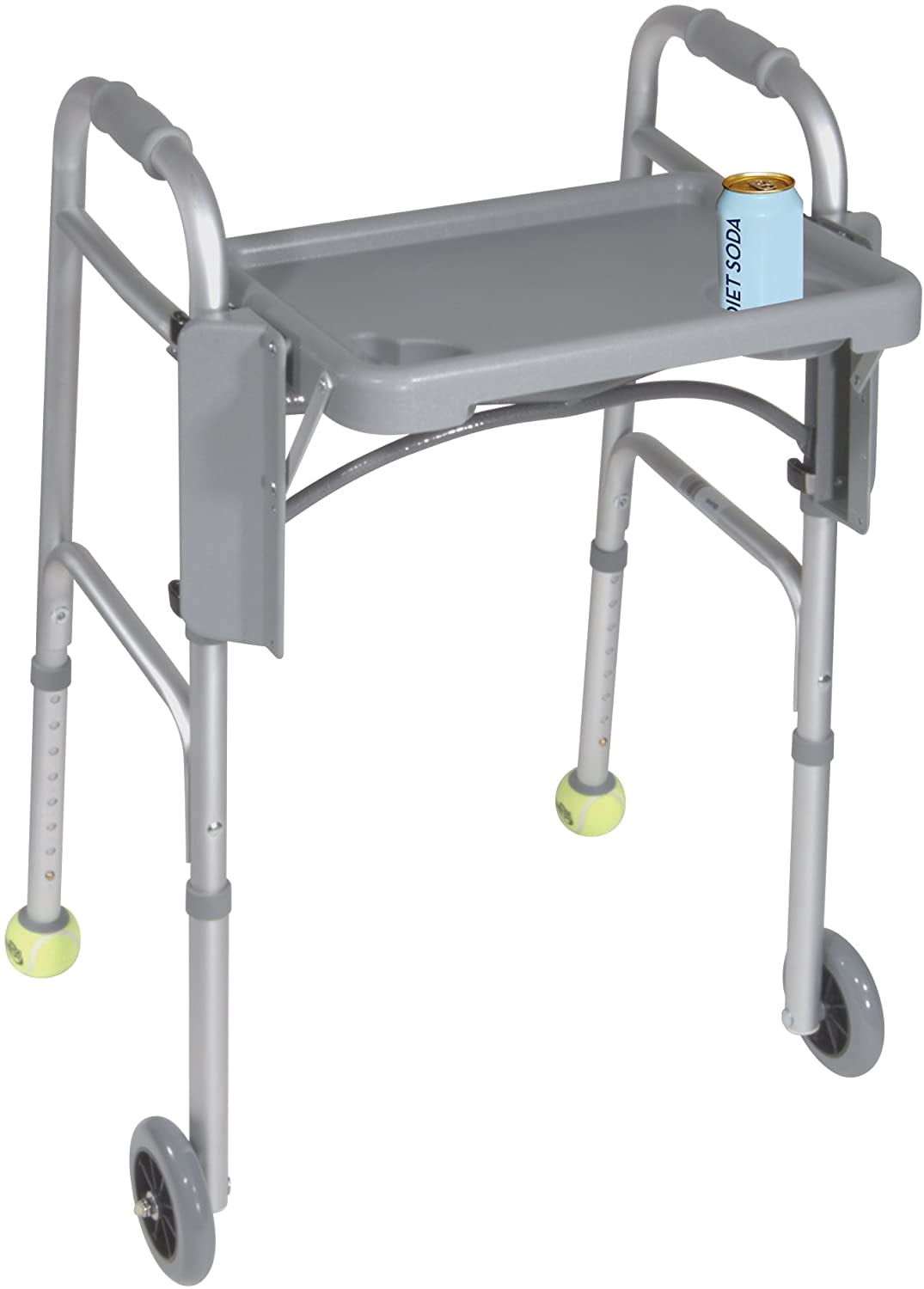 LUDYSHARE Walker Tray w/ Cup Holders, Gray - Universal Folding Design ...