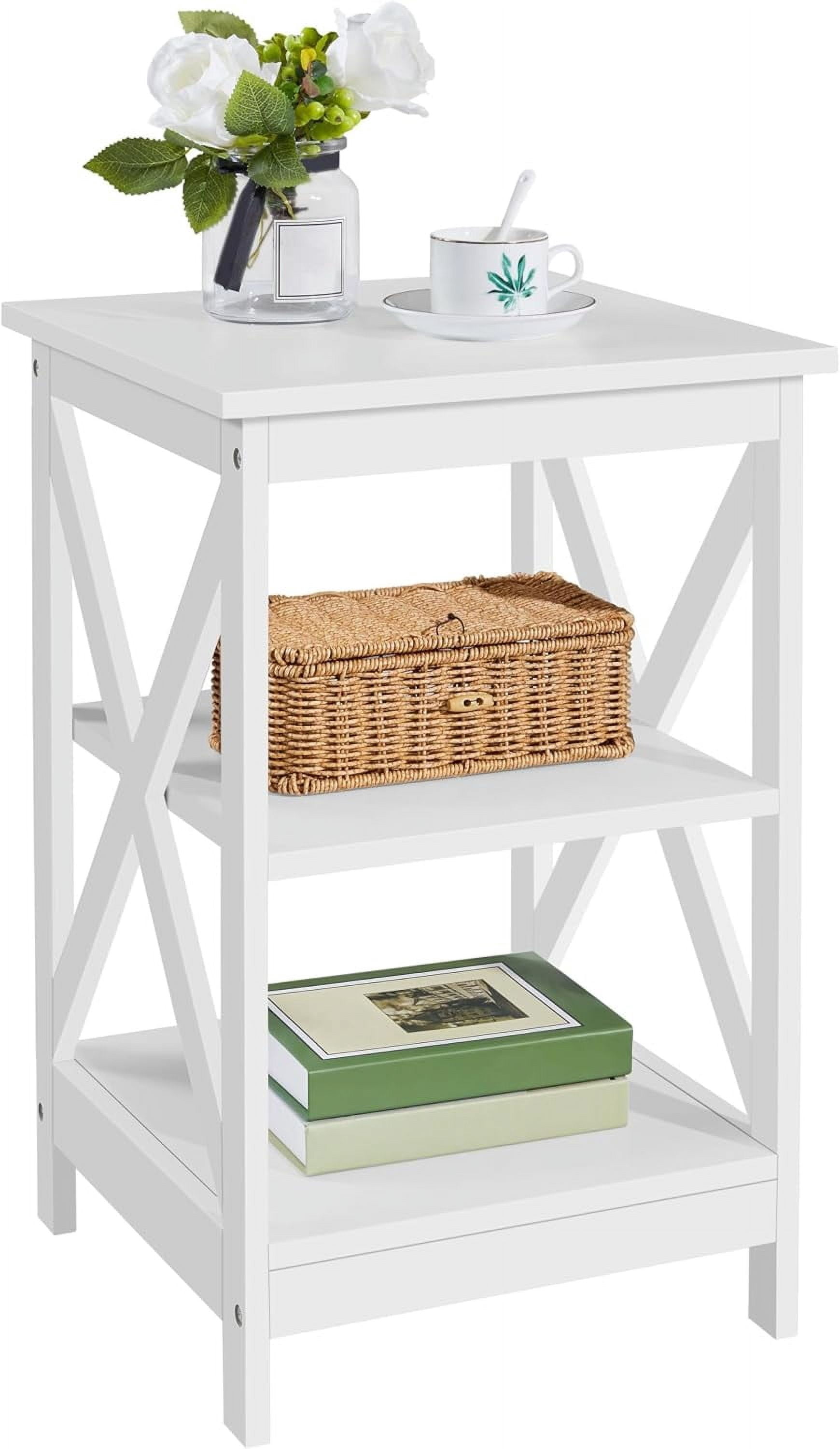 LUDYSHARE X-Design 3-Tier End Table, White Wood Side Table for Living ...