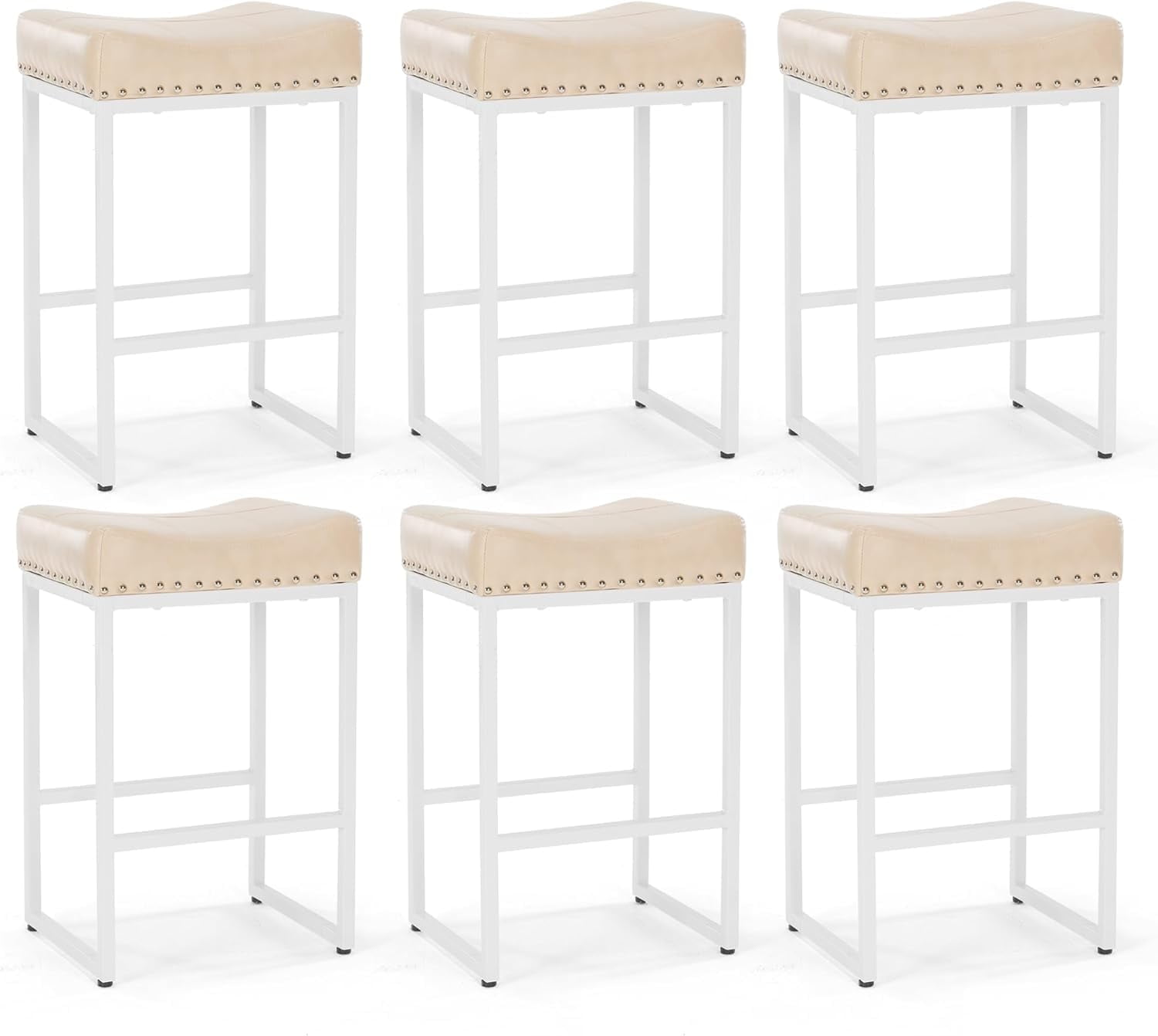 LUE BONA 24" Saddle Counter Height Bar Stools Set of 6, Modern Faux ...