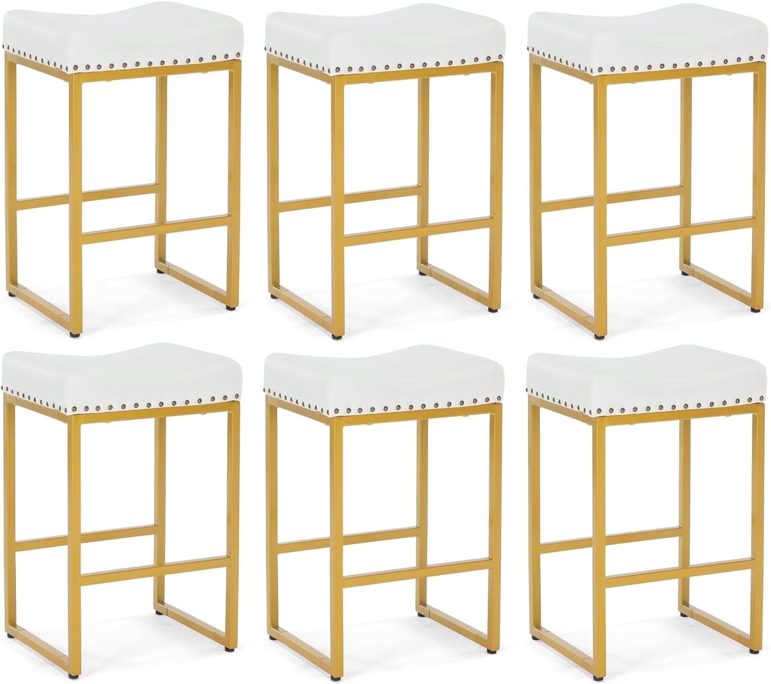 LUE BONA 24" Saddle Counter Height Bar Stools Set of 6, Modern Faux ...
