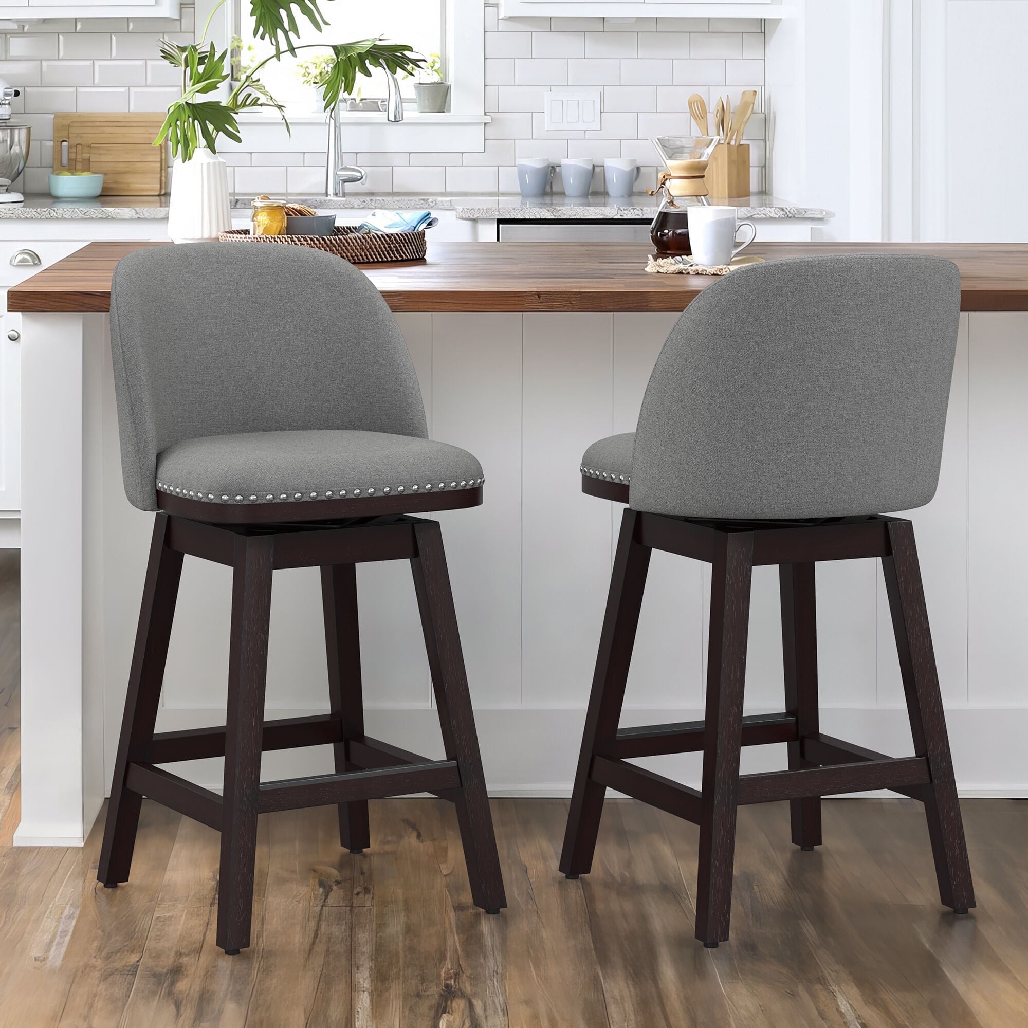 LUE BONA 26'' Swivel Bar Stools Set of 2, Counter Stools with Back ...