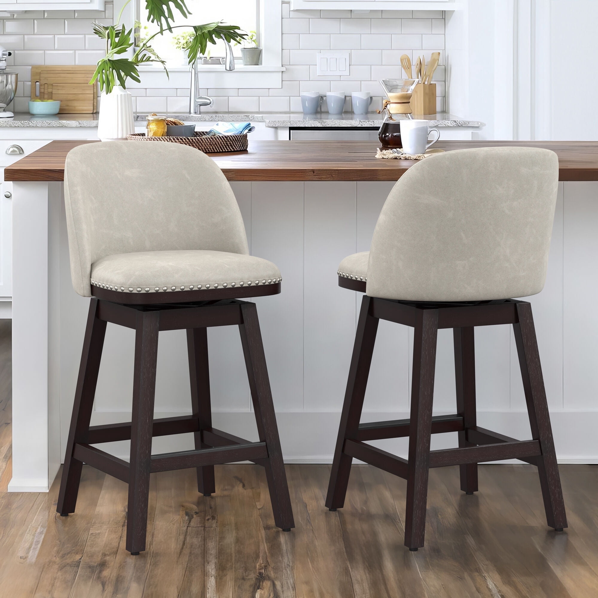 LUE BONA 26'' Swivel Bar Stools Set of 2, Counter Stools with Back ...