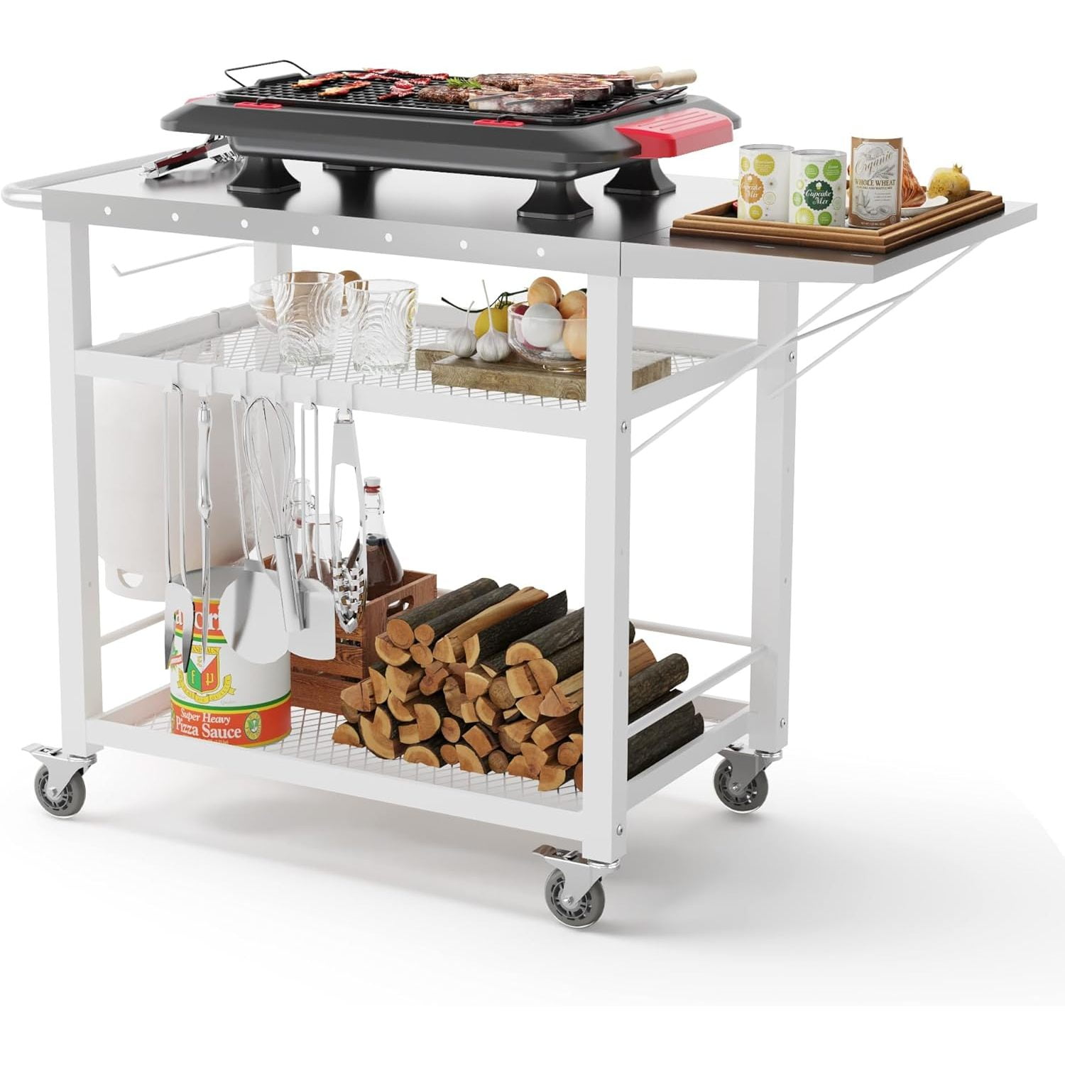 LUE BONA 43.3" W x 19.7" D Outdoor Grill Cart Table with Foldable Side ...