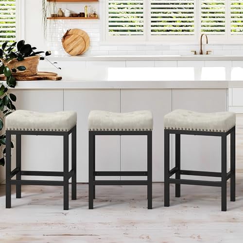 LUE BONA Counter Height Bar Stools, 24 Inch Saddle Backless Bar Stools ...
